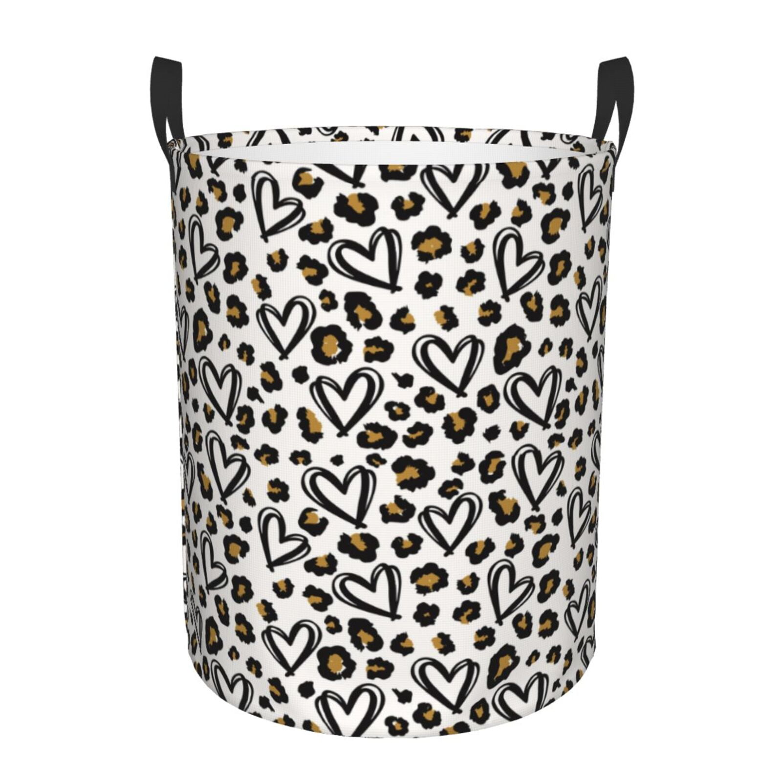 Xecao Heart Leopard Print Laundry Hamper Basket,designed for Blanket ...