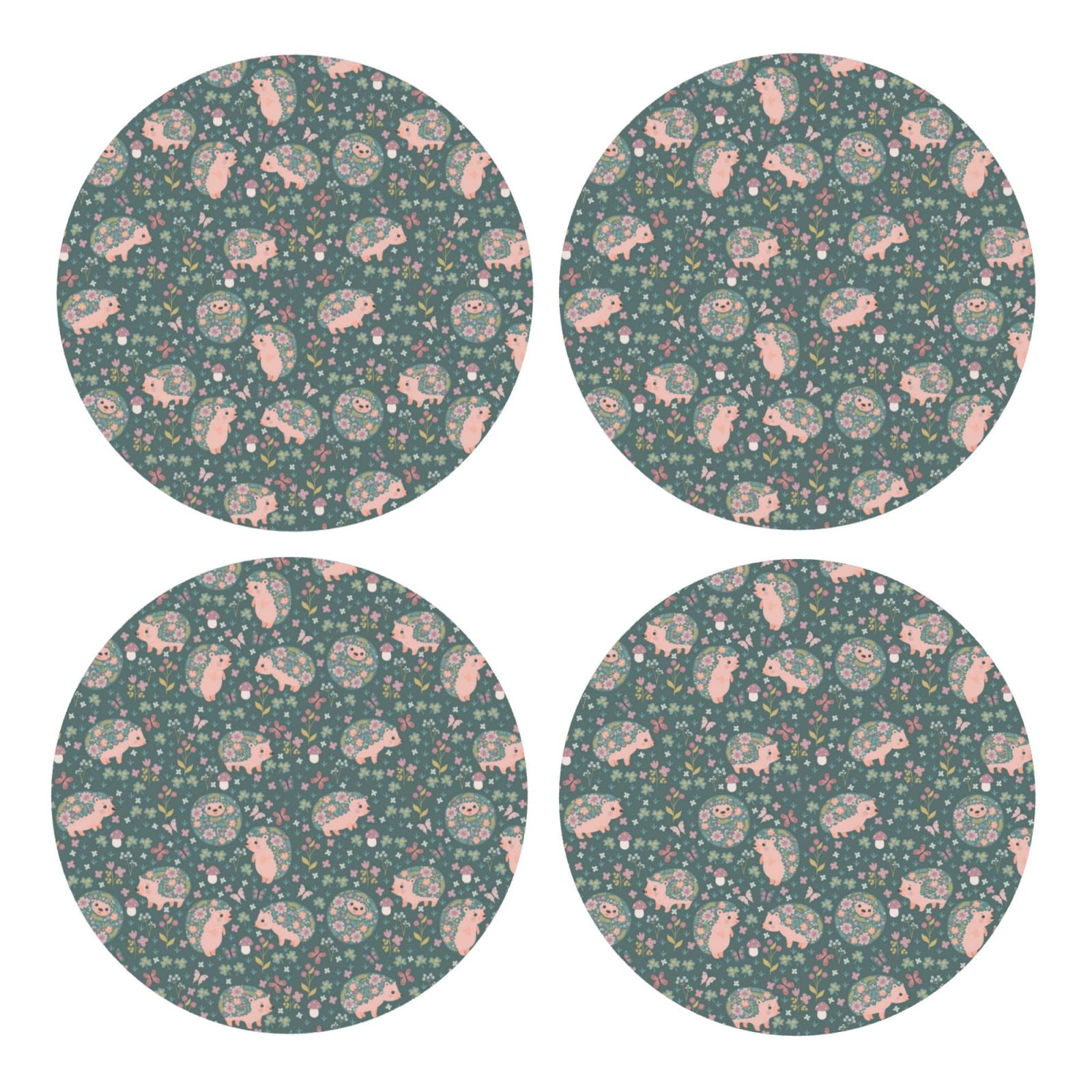 Xecao Hedgehogs and Flowers for MDF Cork Coaster 4 Pcs,Drink Coasters ...