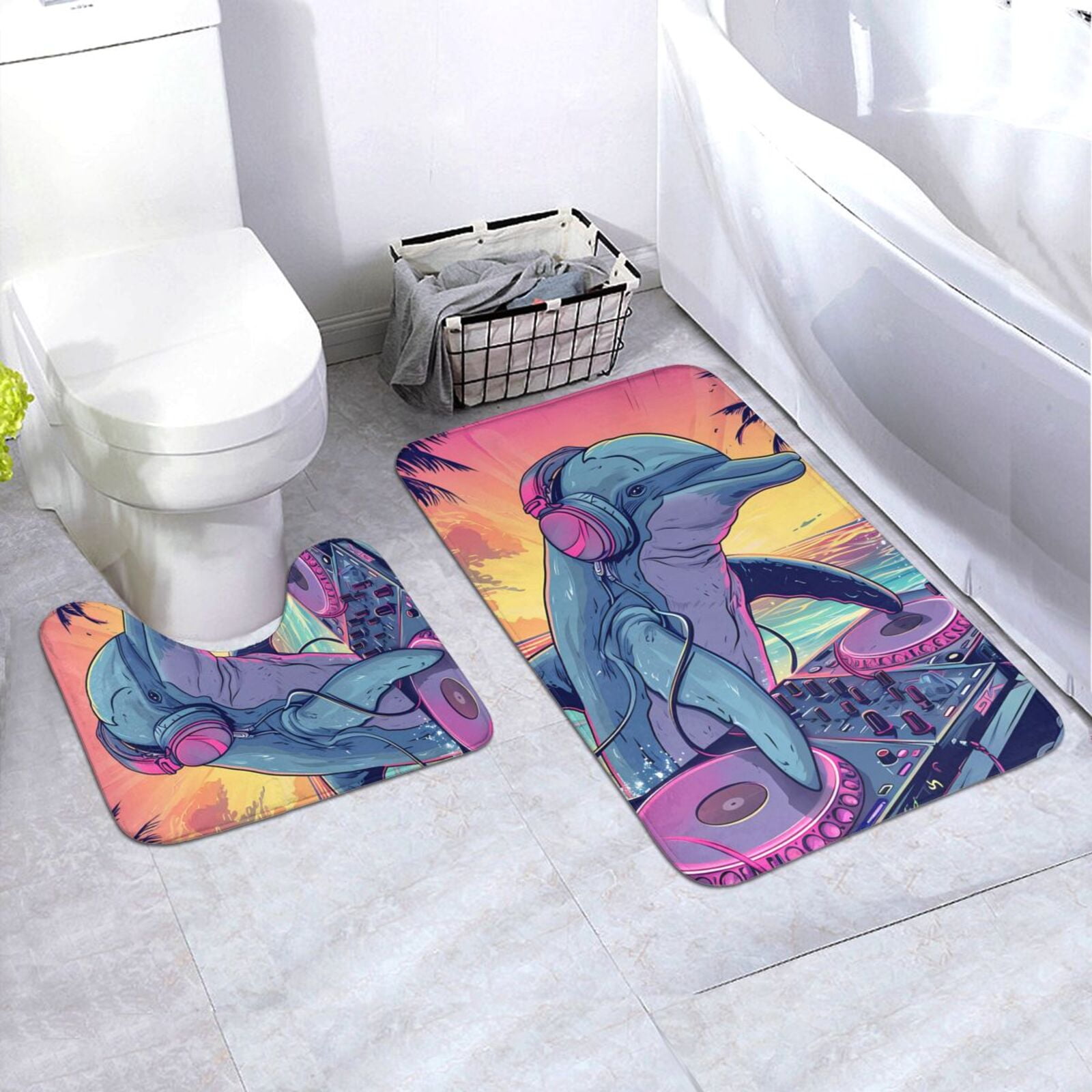 Xecao Hip-Hop DJ Dolphin 2-Piece Vintage Seamless Anti-Skid Mat Set ...