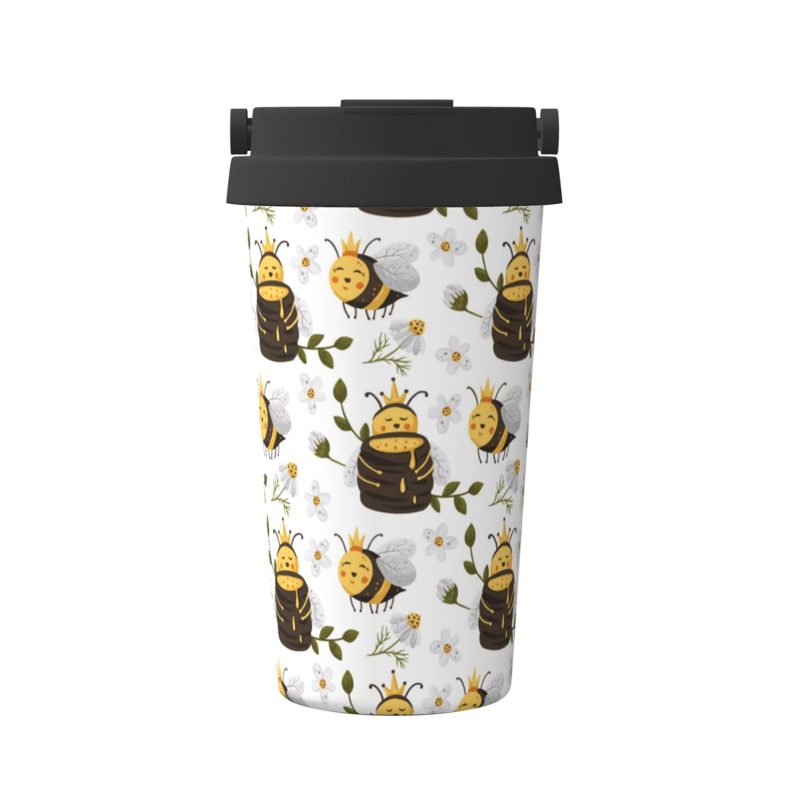 Xecao Honey Bee Insect Pattern Insulated Coffee Mug with Handle & Flip ...