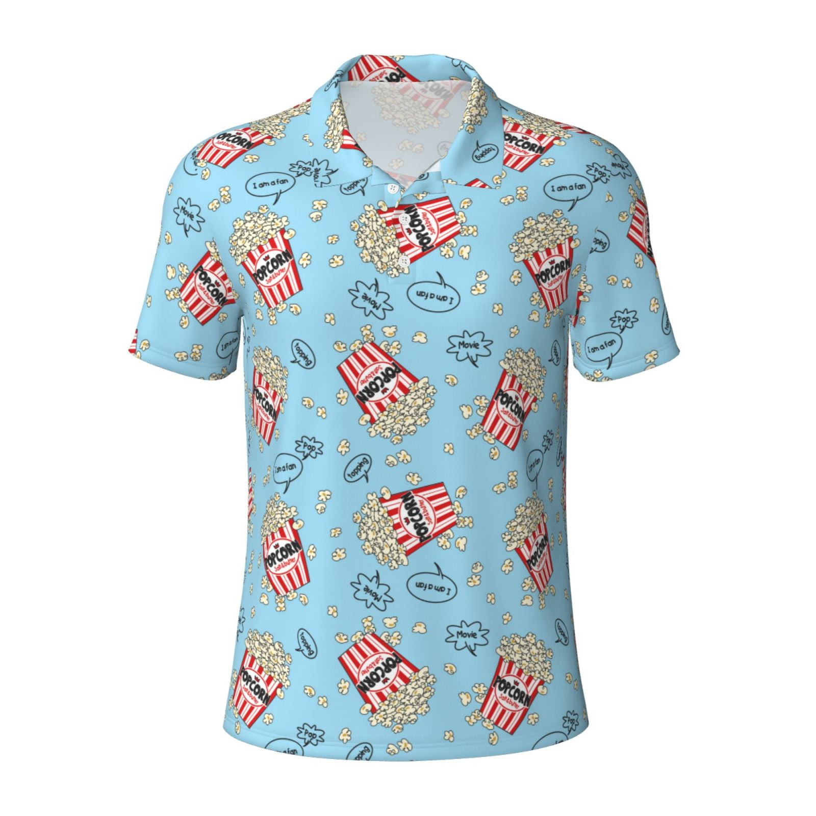 Xecao I Am A Fan Popcorn for Mens' Casual Short Sleeve Button-Down Polo ...