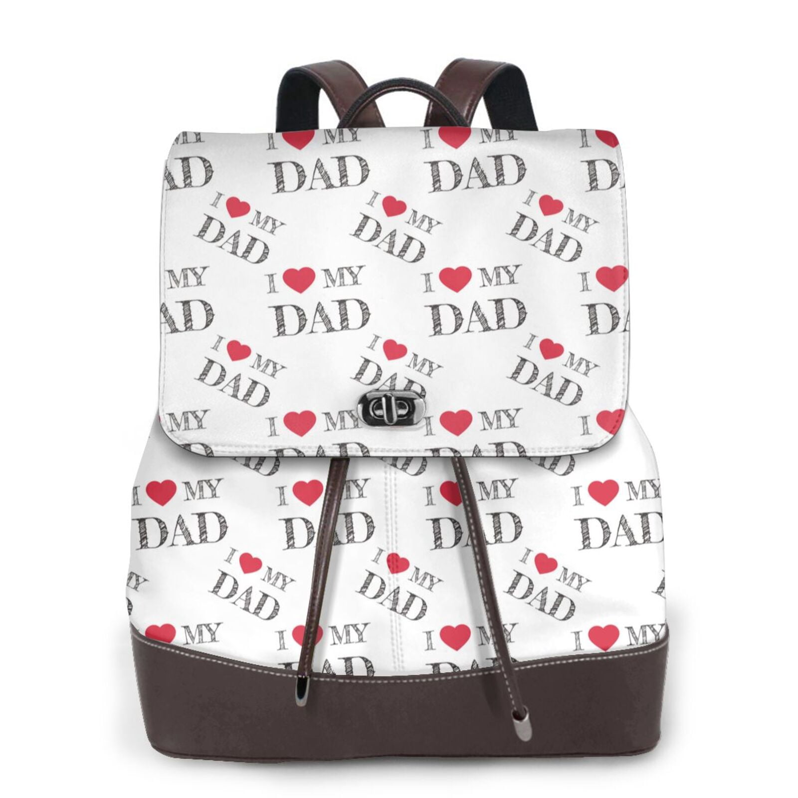 Xecao I Love My Dad Print Large Backpack Soft Leather for Women Travel ...