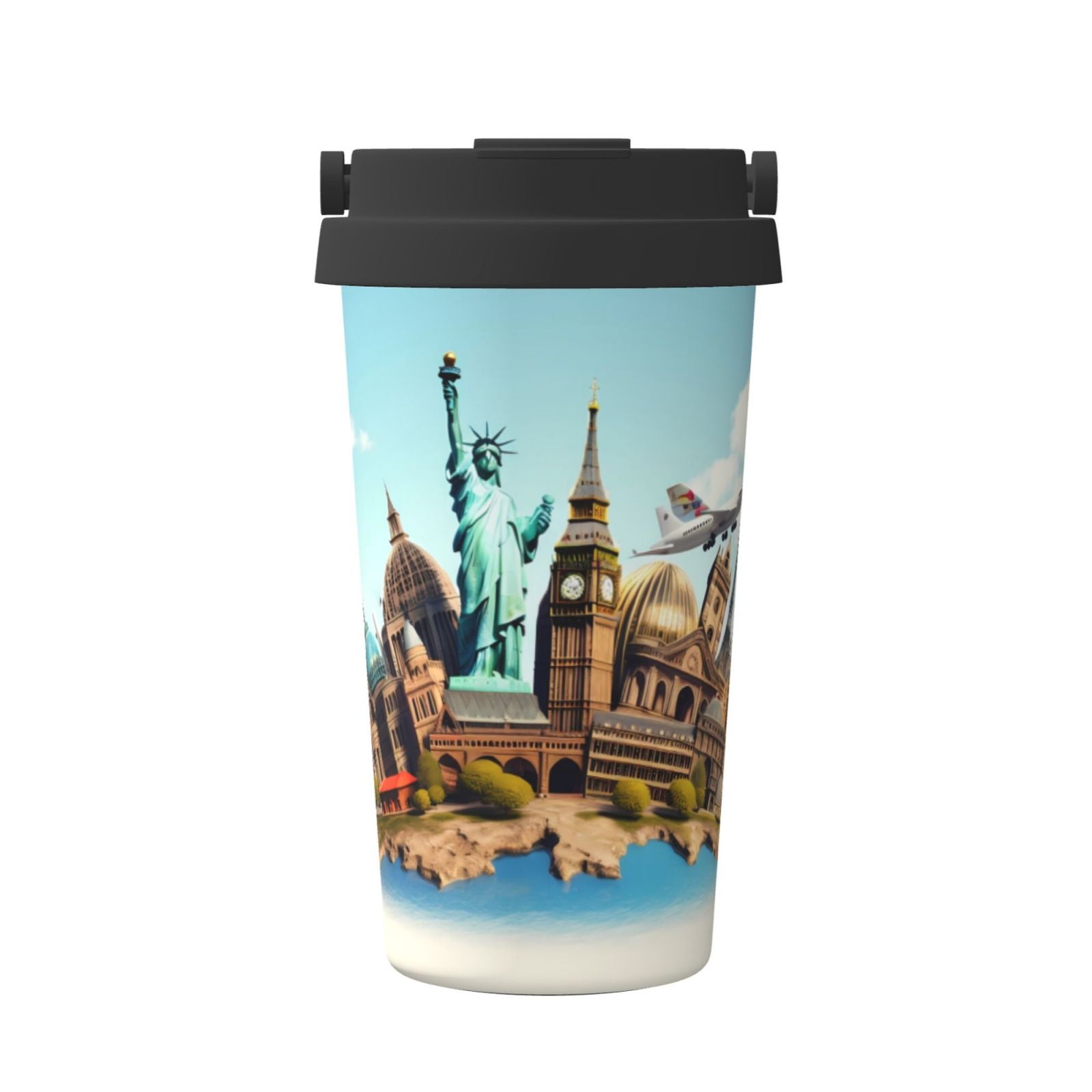 Xecao Iconic Global Landmarks Pattern Insulated Coffee Mug with Handle ...