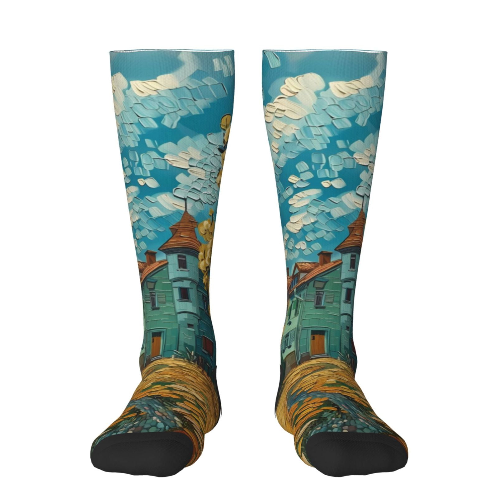 Xecao Impressionist Village Sky Print Compression Socks for Both Men ...