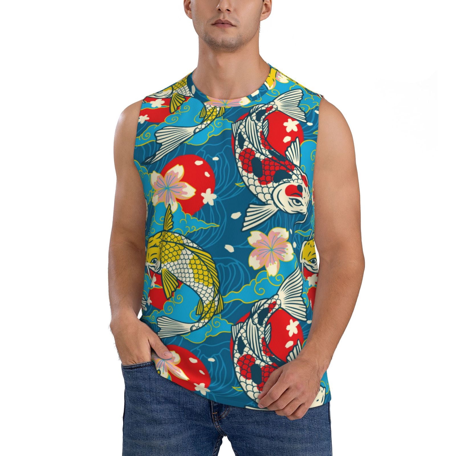 Xecao Japanese Koi Print Men's Tank Top: Sleek Sleeveless Tee for ...