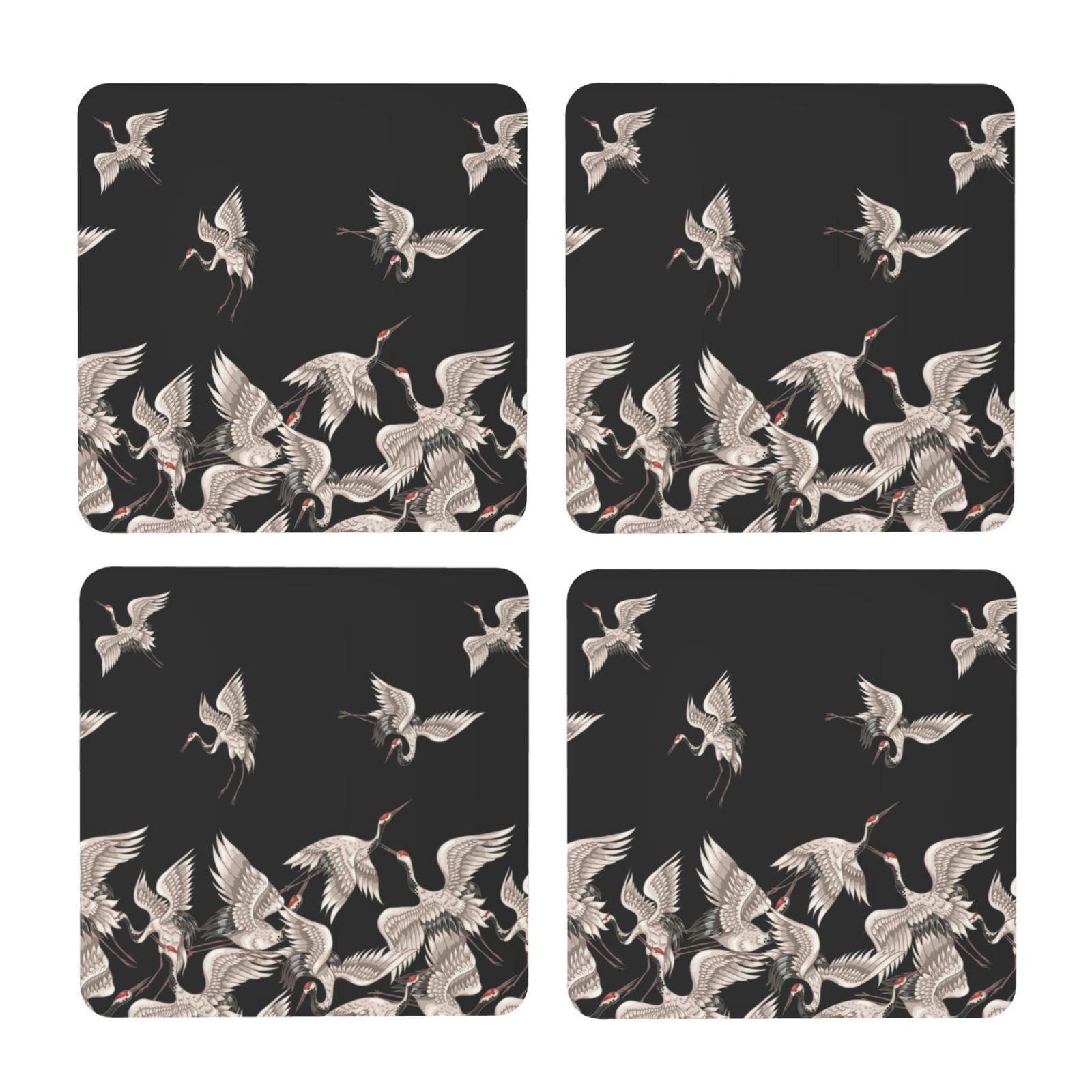 Xecao Japanese White Crane for MDF Cork Coaster 4 Pcs,Drink Coasters ...