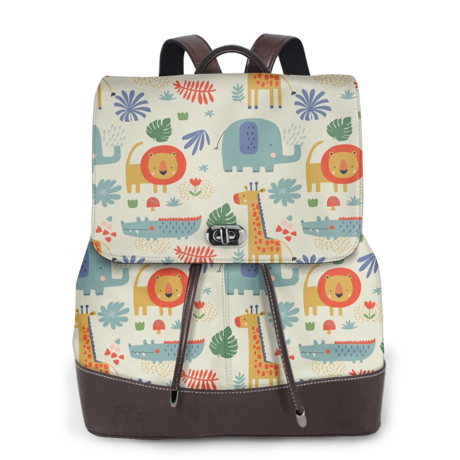 Xecao Jungle Animals Print Large Backpack Soft Leather for Women Travel ...