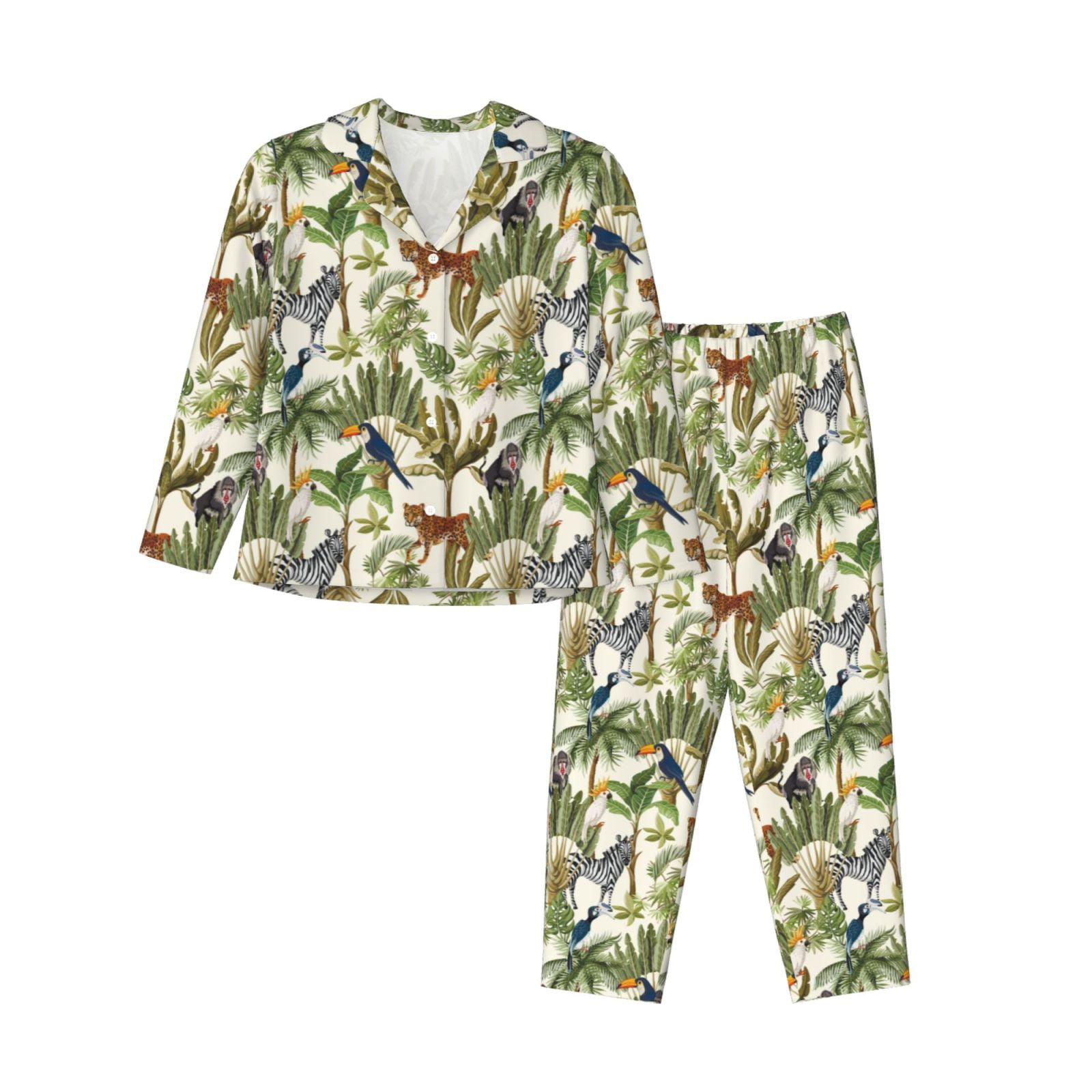 Xecao Jungle Animals Print Women Pajamas Set Soft Sleepwear Pjs long ...