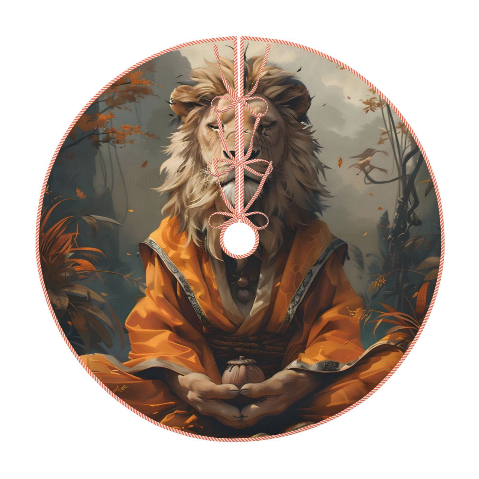 Xecao Jungle Meditating Lion Pattern Christmas Tree Skirt Holiday Part ...