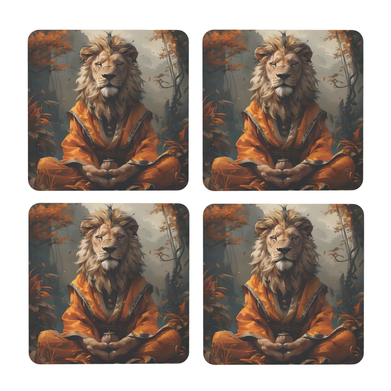Xecao Jungle Meditating Lion for MDF Cork Coaster 4 Pcs,Drink Coasters ...