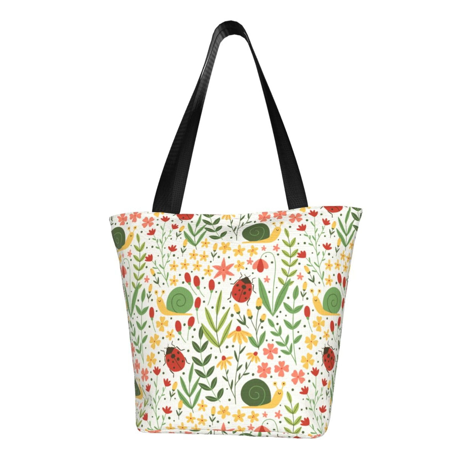 Xecao Ladybug And Wild Flowers for Tote Bag for Women -Tote Shoulder Bag with A Little Pocket ...