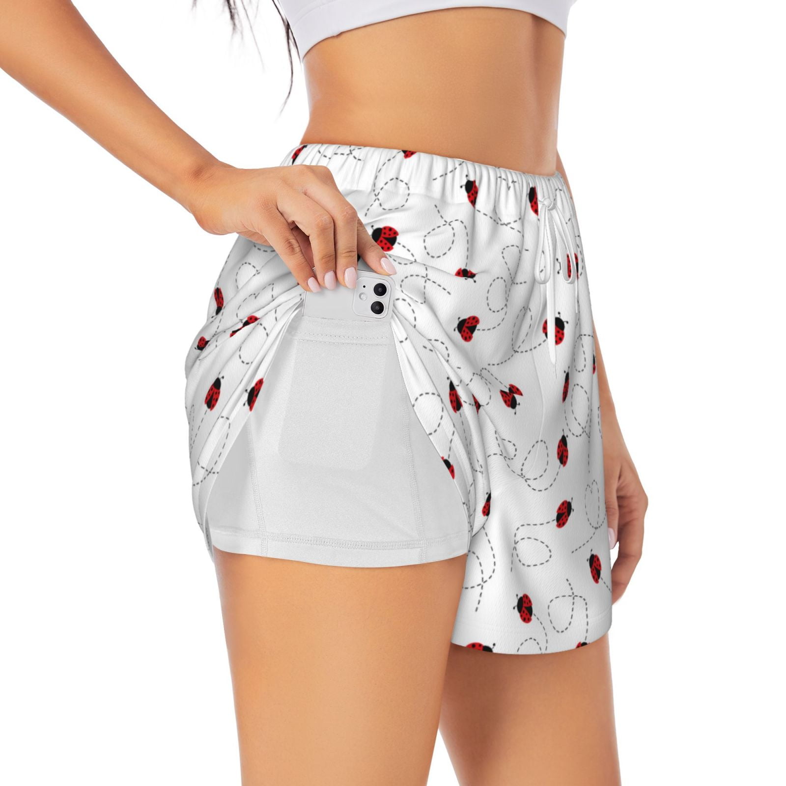 Xecao Ladybugs Flying On Dotted Route for Double-layer Running Short ...