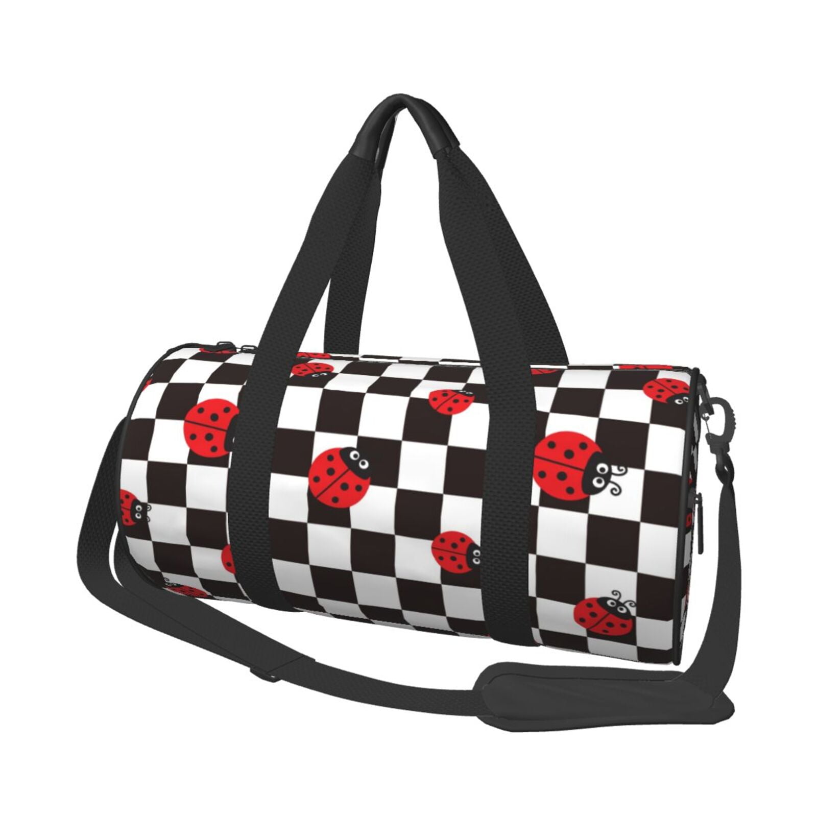 Xecao Ladybugs Of Black And White Checkers Print Travel Duffle Bag, Bag ...