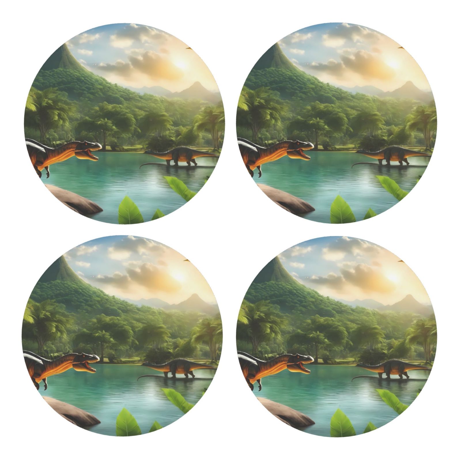 Xecao Lake Forest Dinosaur for MDF Cork Coaster 4 Pcs,Drink Coasters ...