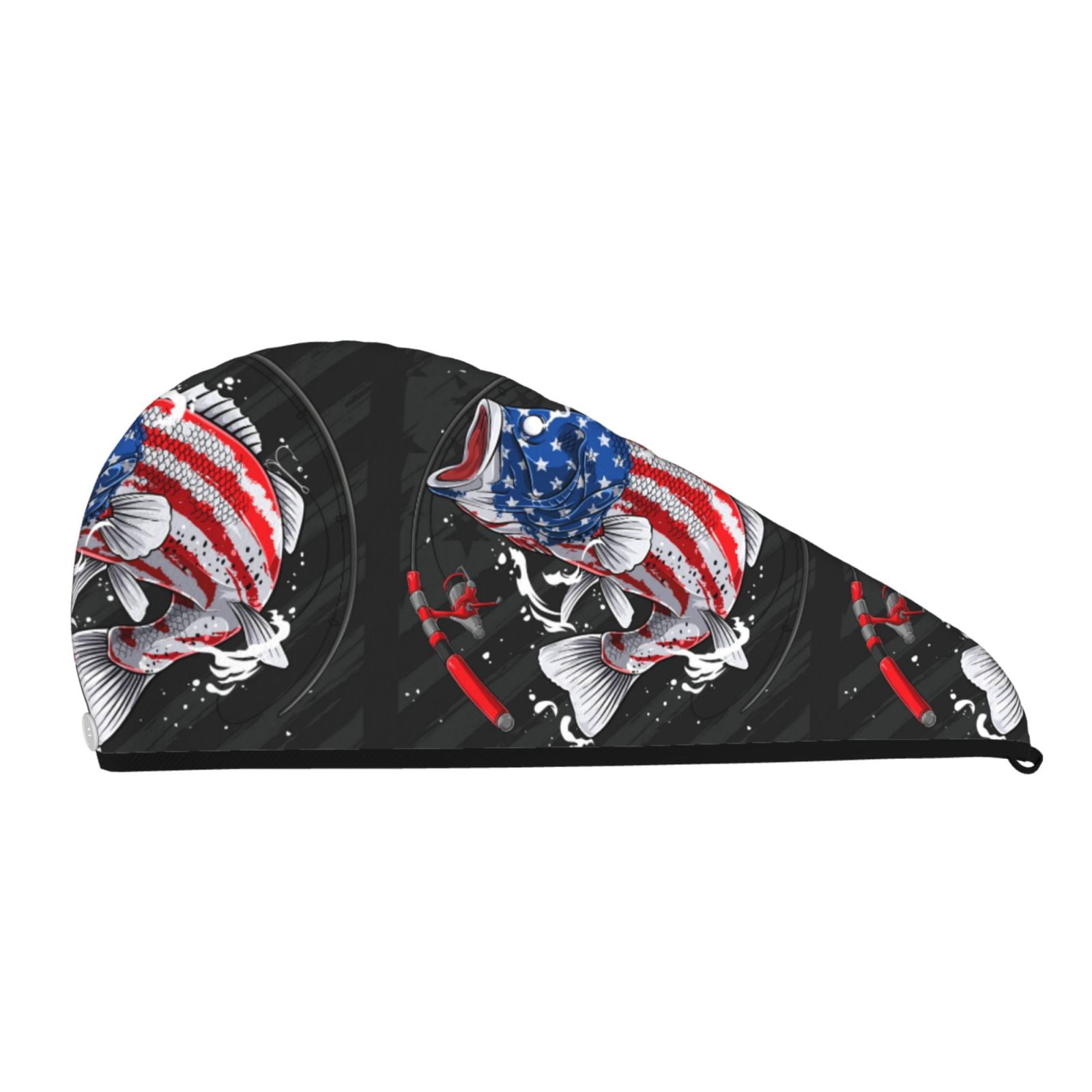 Xecao Largemouth Bass Fish in USA Print Hair Towel, Hair Turbans for ...