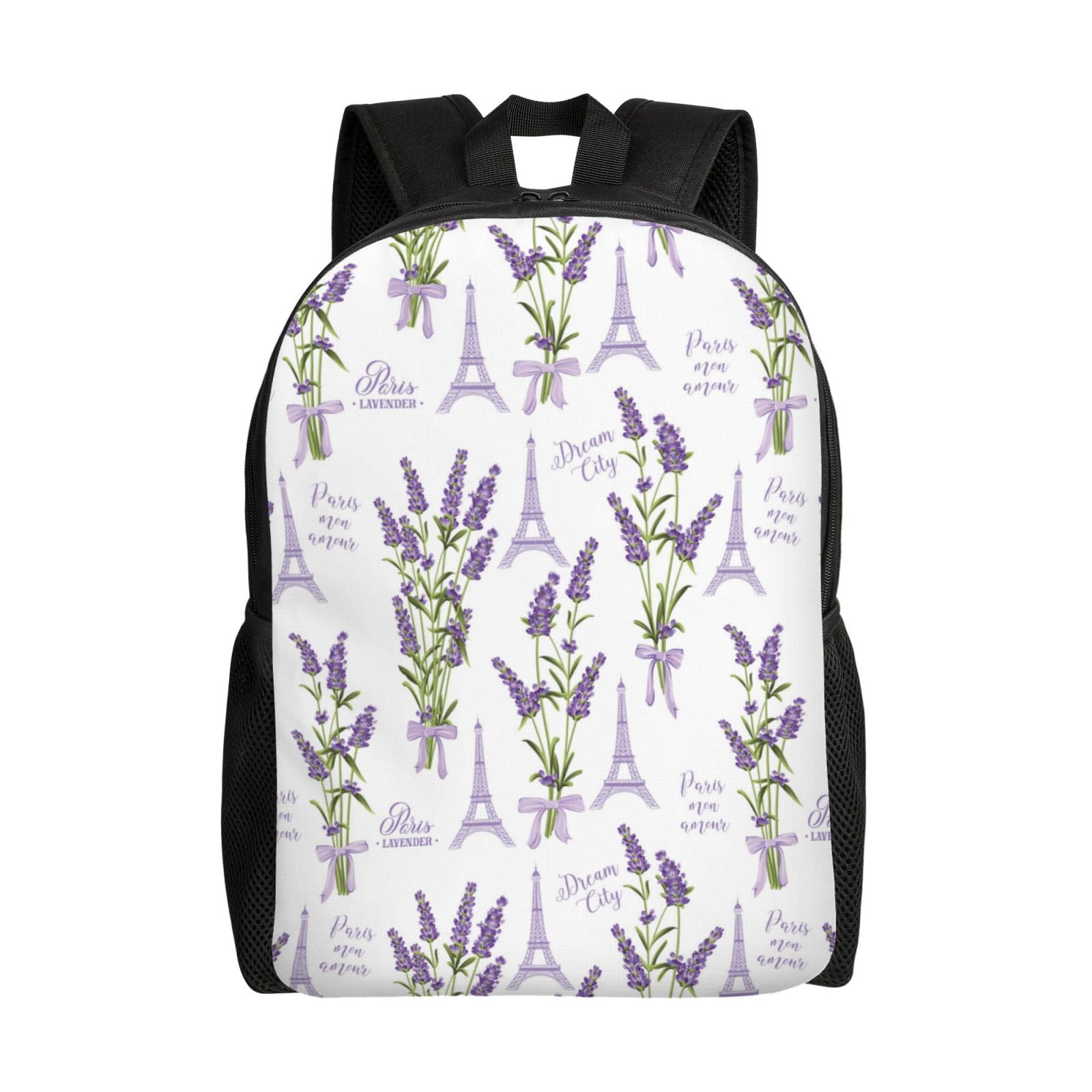 Xecao Lavender Flowers Print School Backpack with Laptop Compartment ...