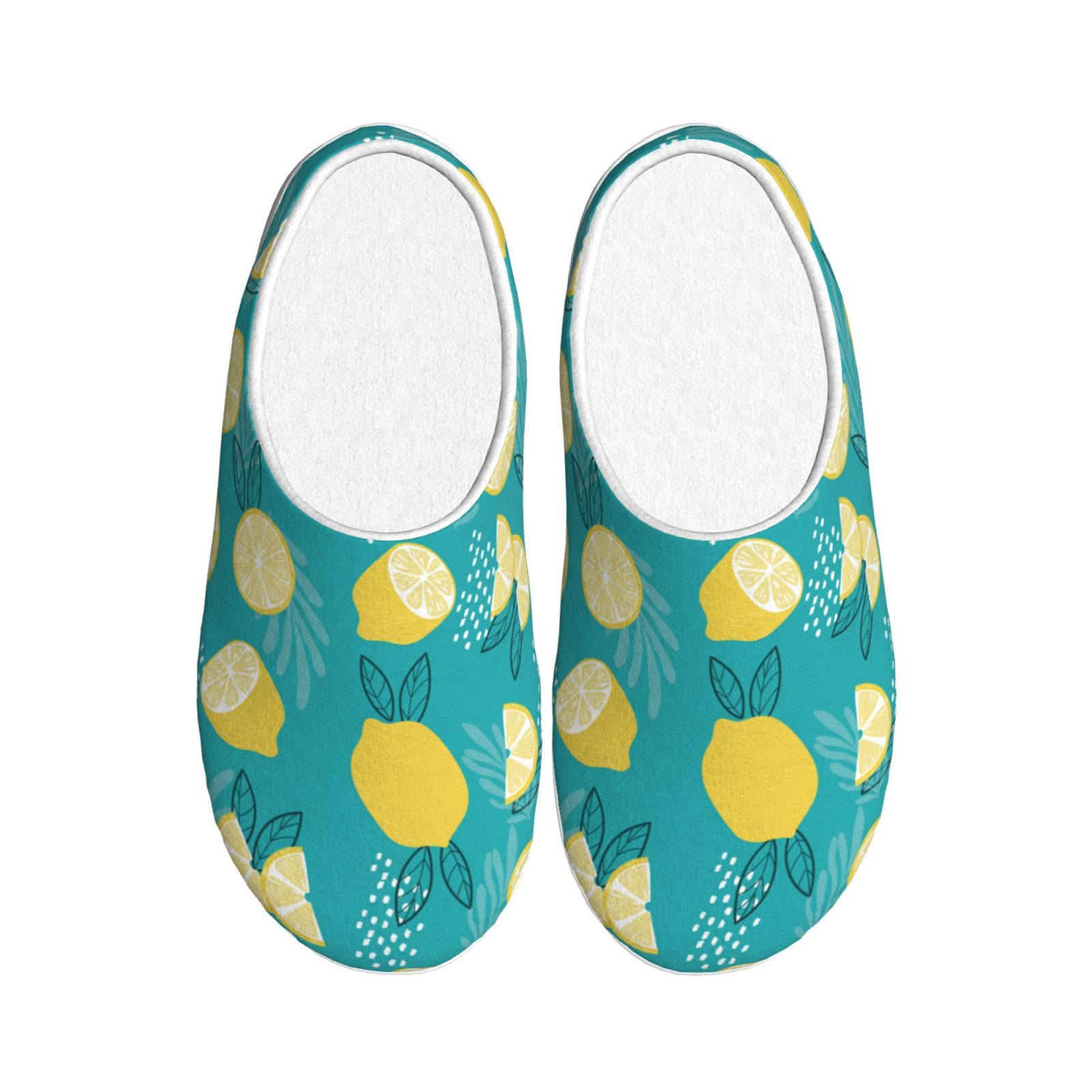 Xecao Lemon Blue Print Cotton Slippers Fuzzy Warm Cozy Slippers Non ...