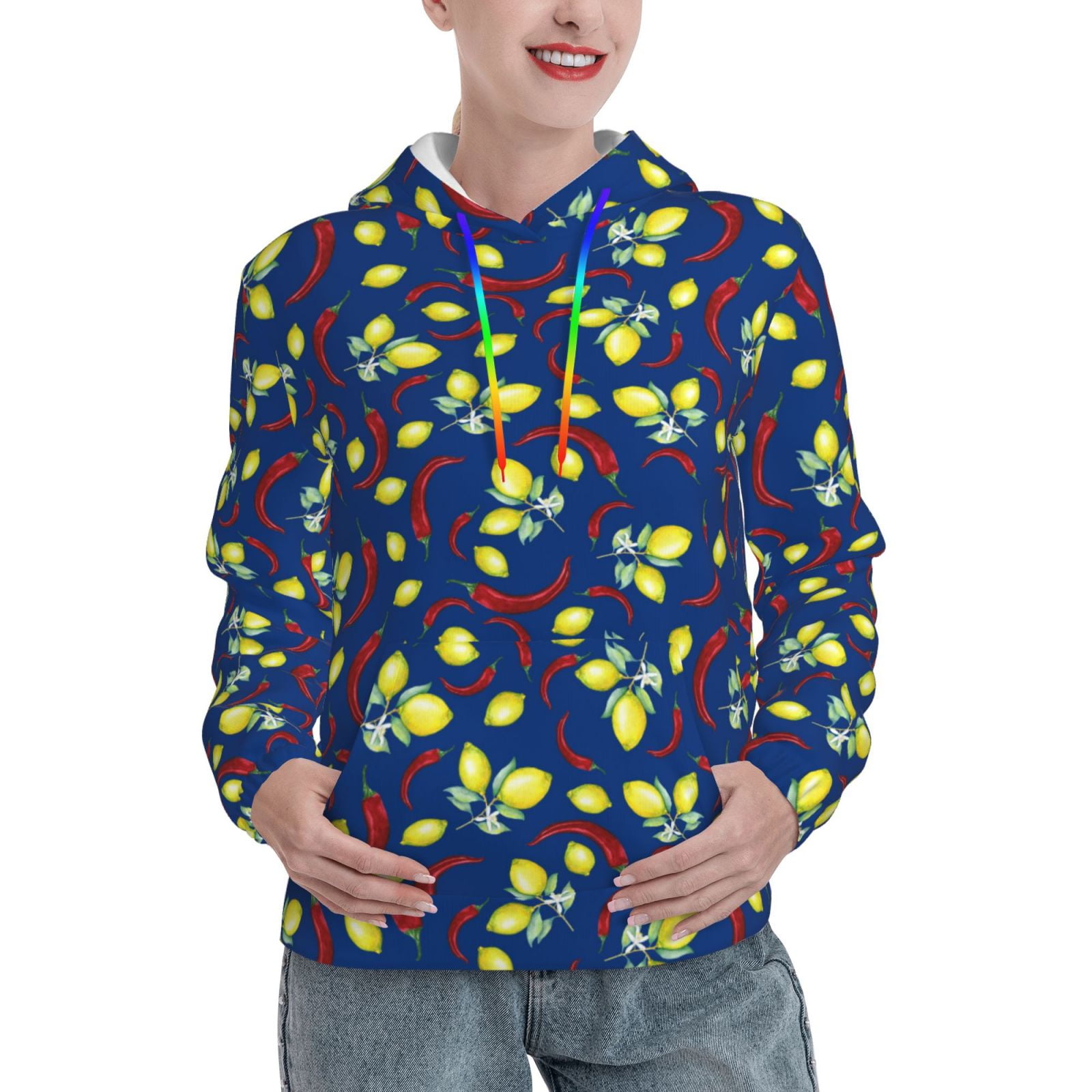 Xecao Lemons And Chili Pattern Hoodies for Women Sweatshirts Long ...