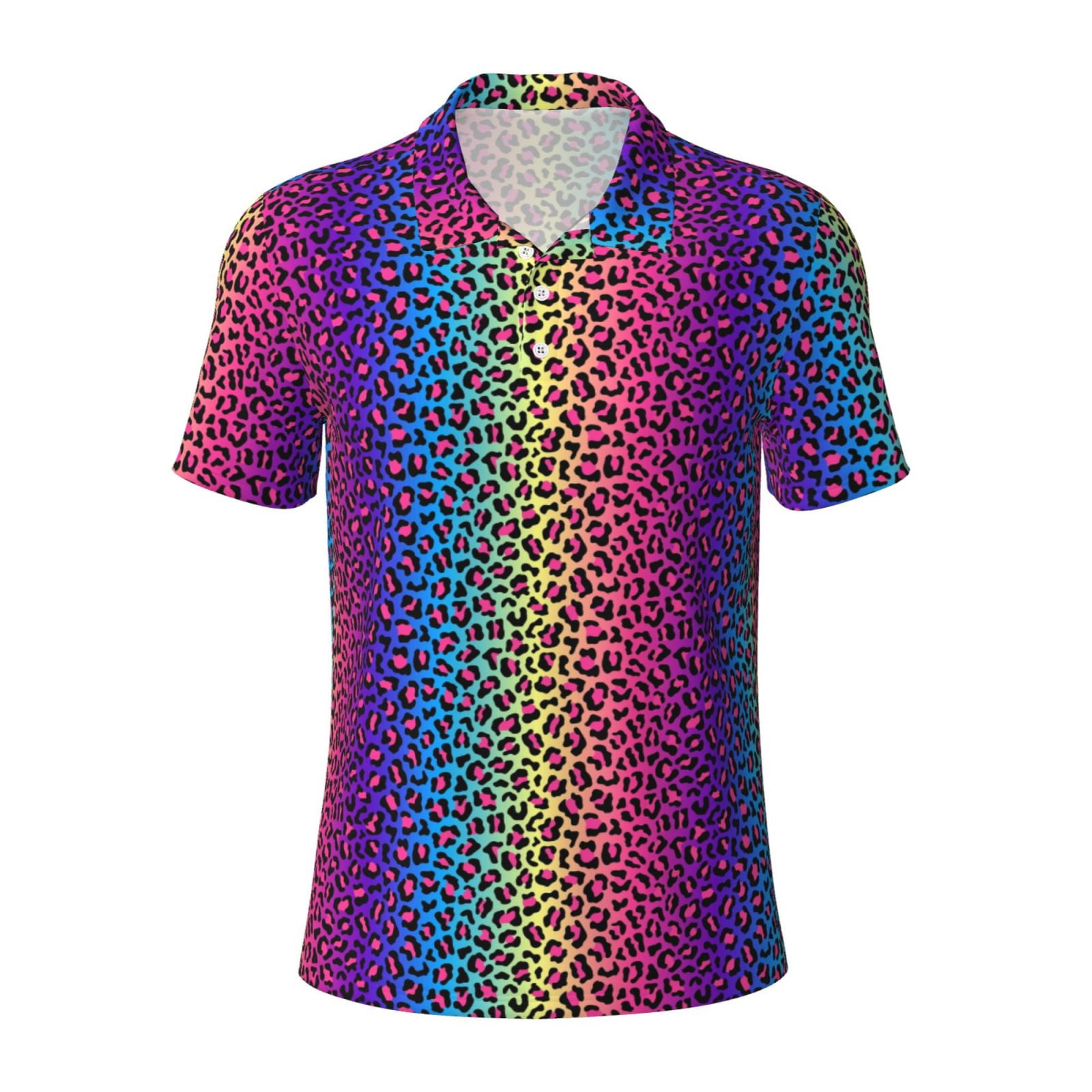 Xecao Leopard Neon Rainbow Gradient for Mens' Casual Short Sleeve ...