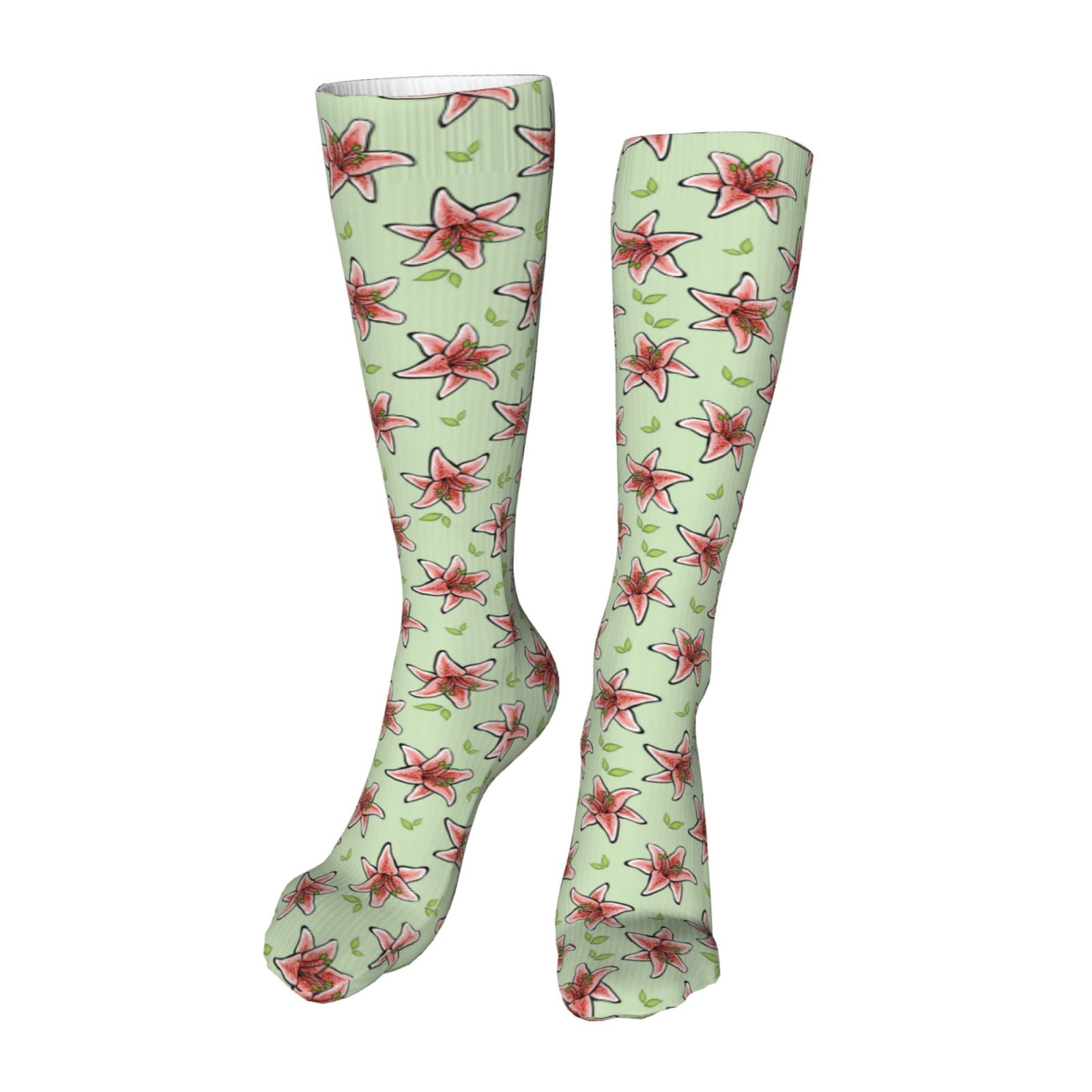 Xecao Lilies Flowers Print Calf Socks Seamless Toe, Knee High Long ...