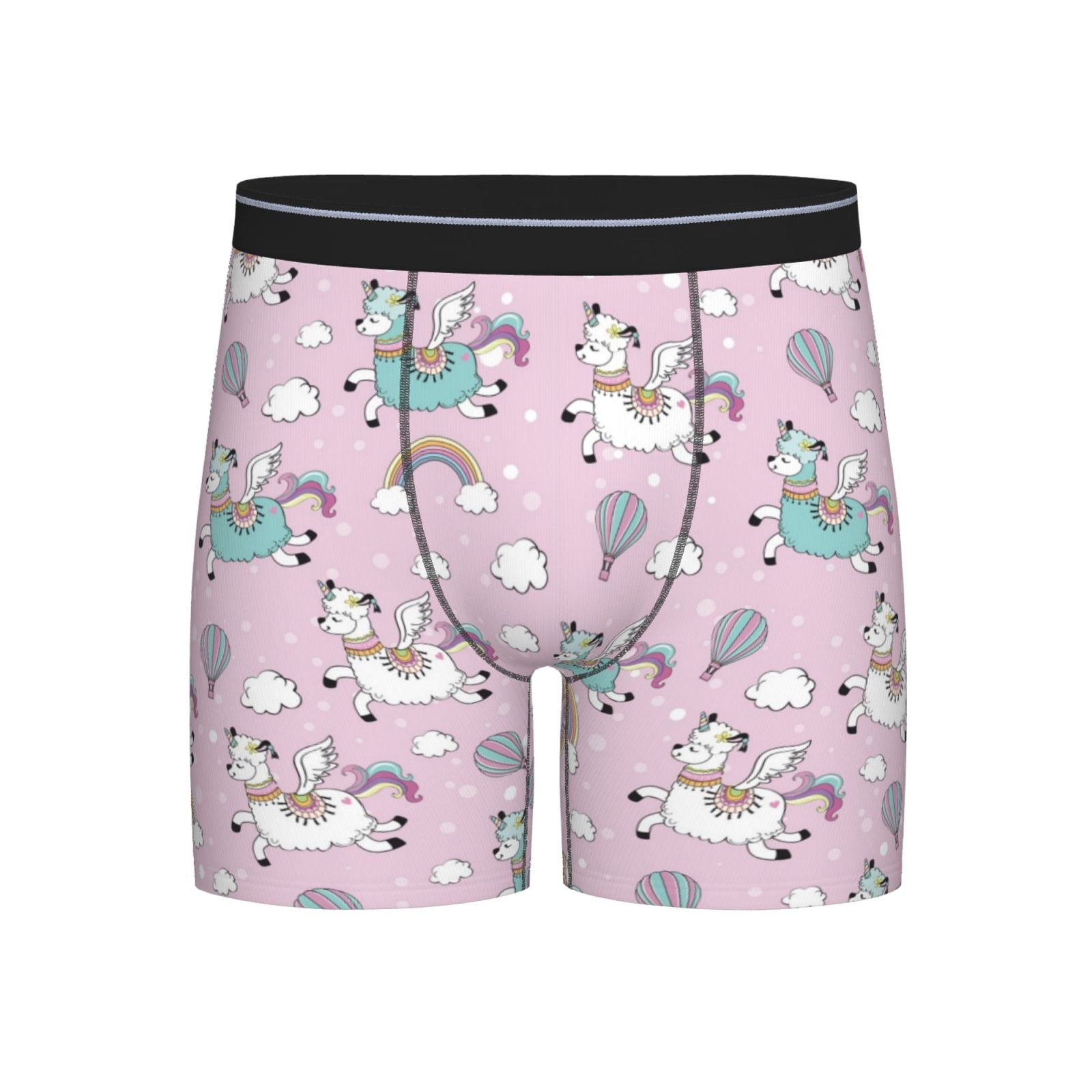 Xecao Llama Unicorn and Rainbow Print Boxer Briefs for Men's Stretch ...
