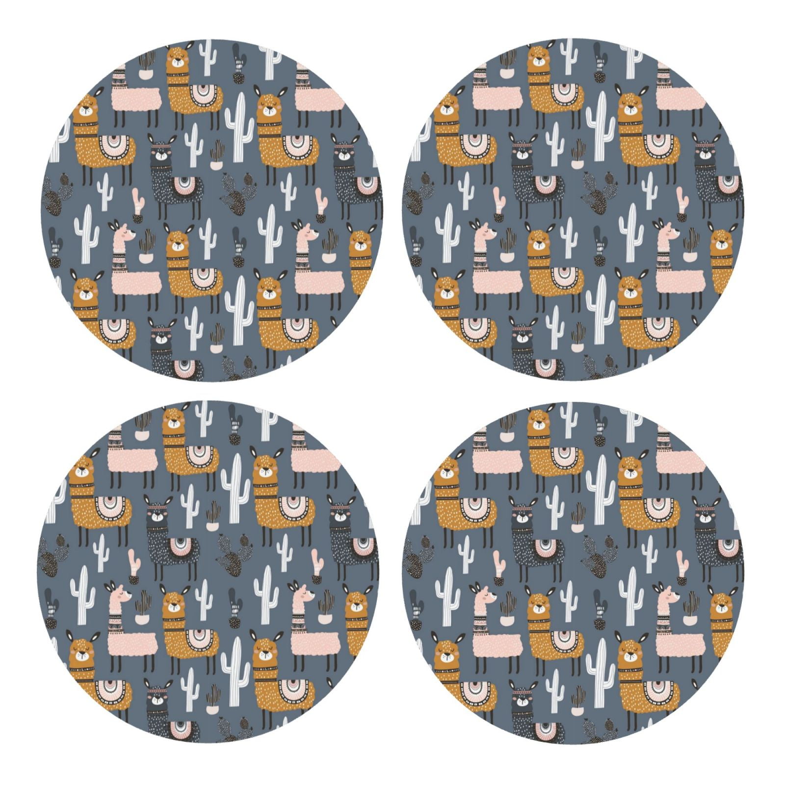 Xecao Llama and Cactus for MDF Cork Coaster 4 Pcs,Drink Coasters,Suit ...