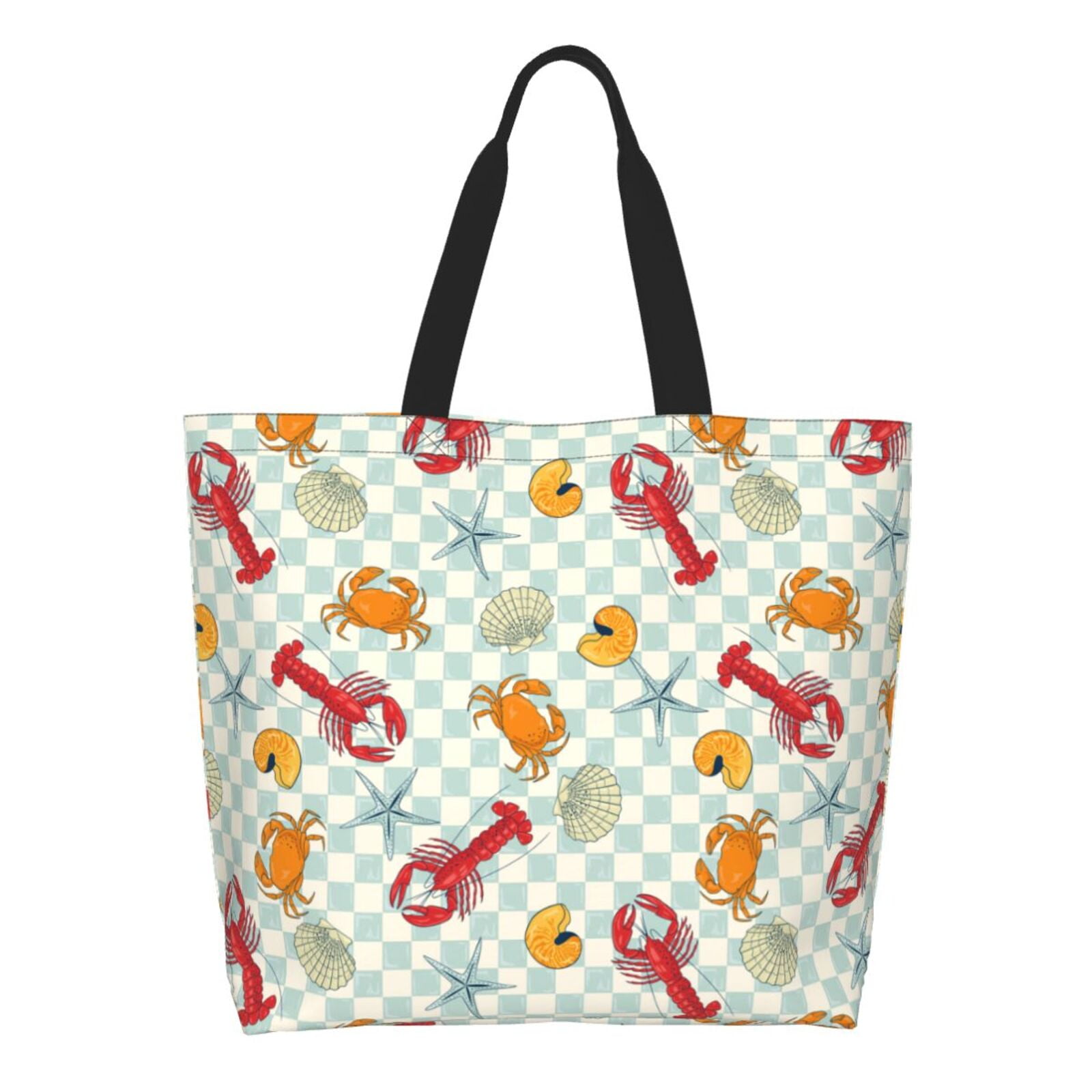 Xecao Lobster Sea Shell for Tote Bag for Women, Tote Shoulder Bag with a littlw pocket and ...