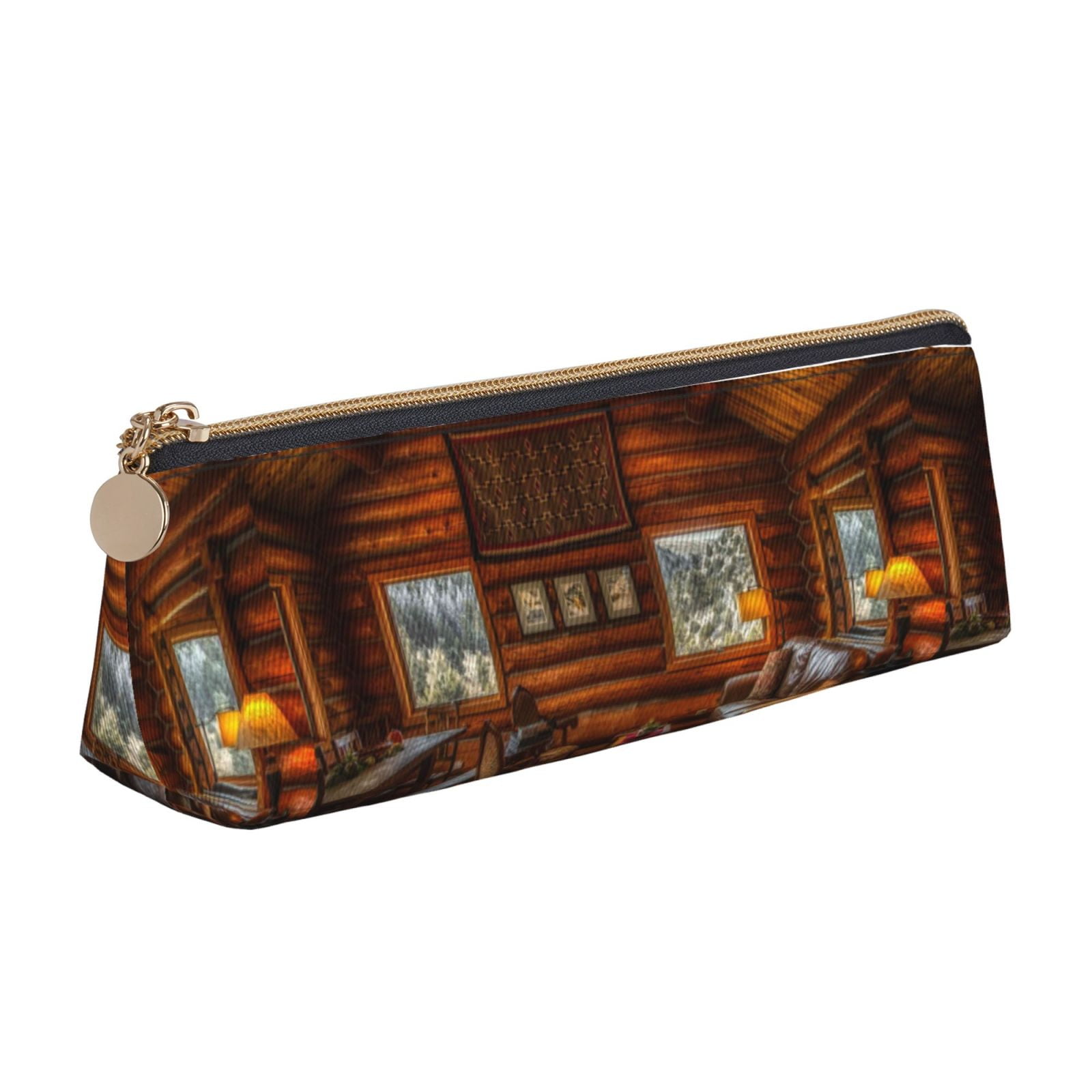 Xecao Log Cabin Inside Print Leather Pencil Case -Stationery Bag Pen ...