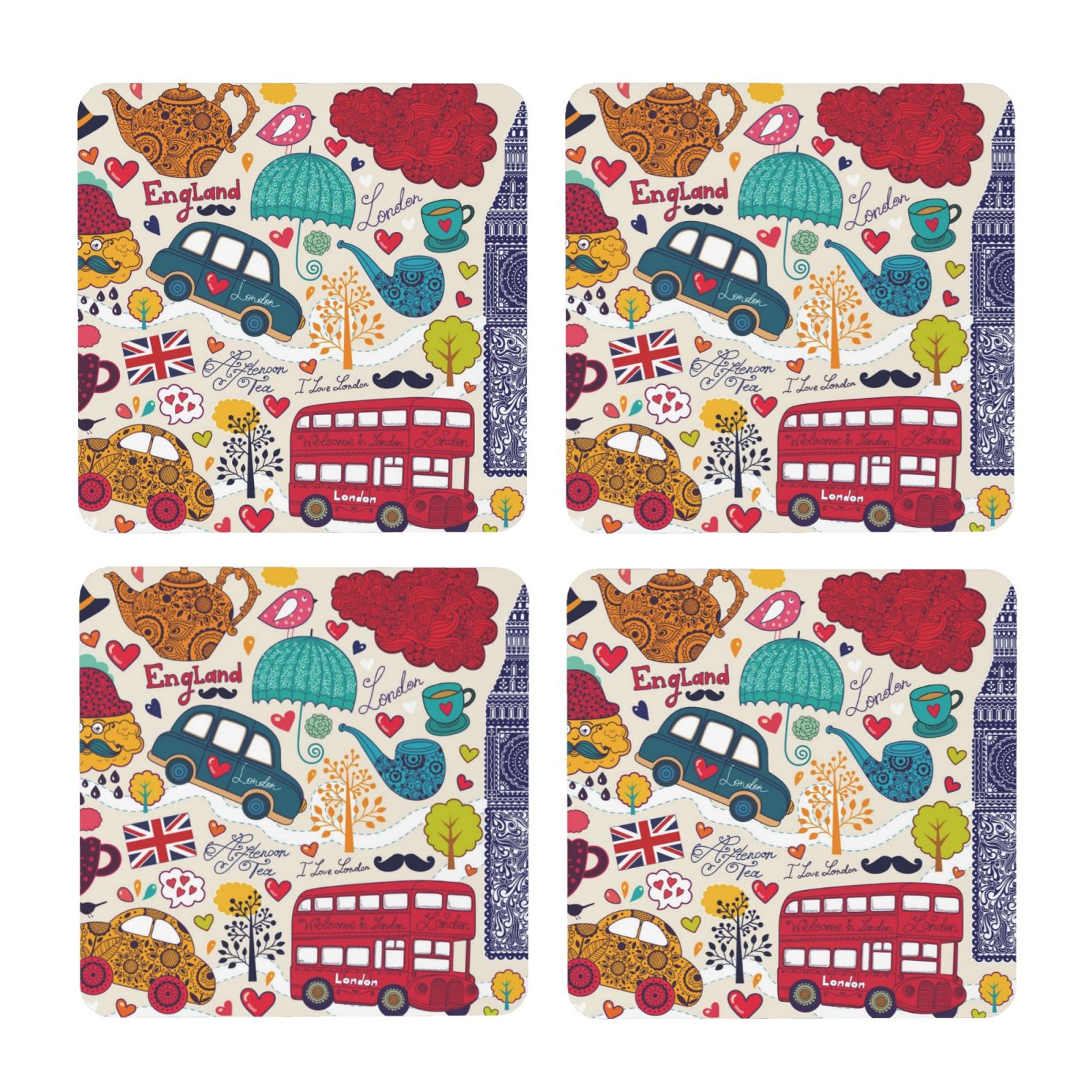 Xecao London Symbols for MDF Cork Coaster 4 Pcs,Drink Coasters,Suit for ...
