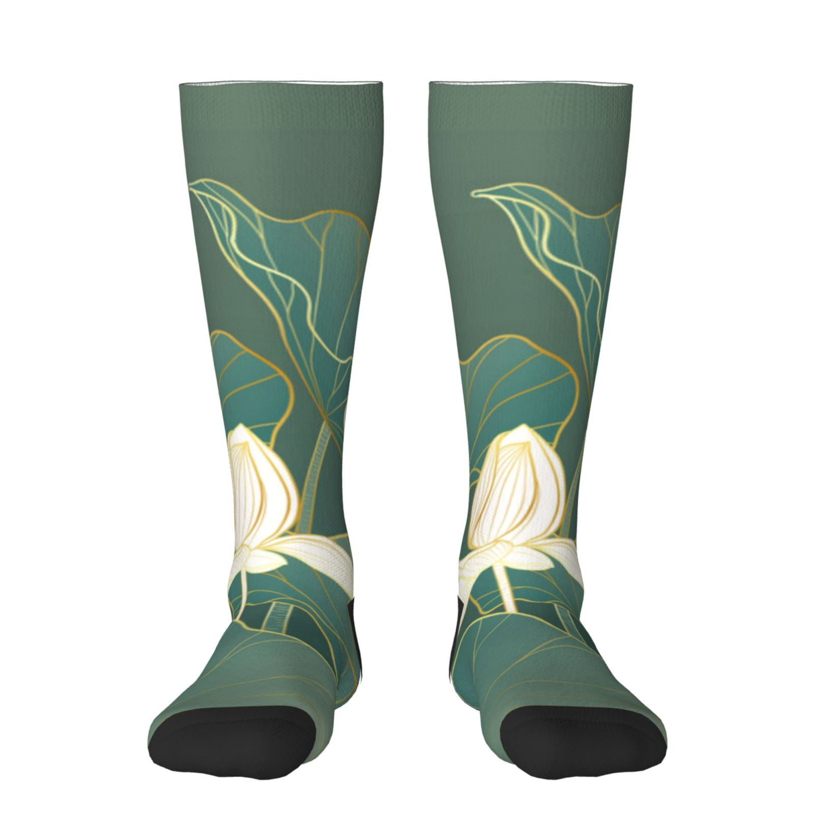 Xecao Lotus Golden Line Print Compression Socks for Both Men And Women ...