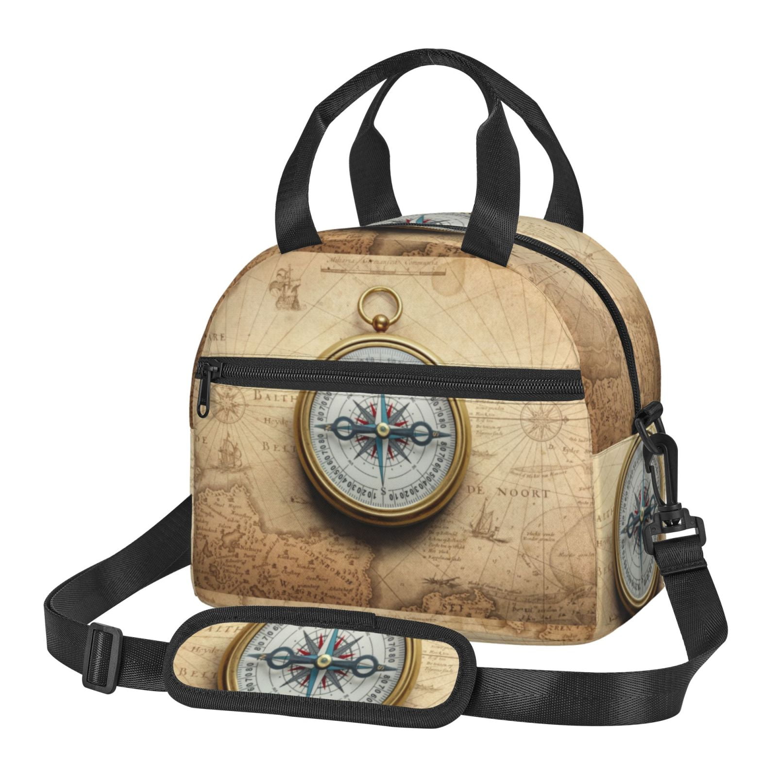 Xecao Magnetic Old Compass On World Map Print Insulated Lunch Box ...