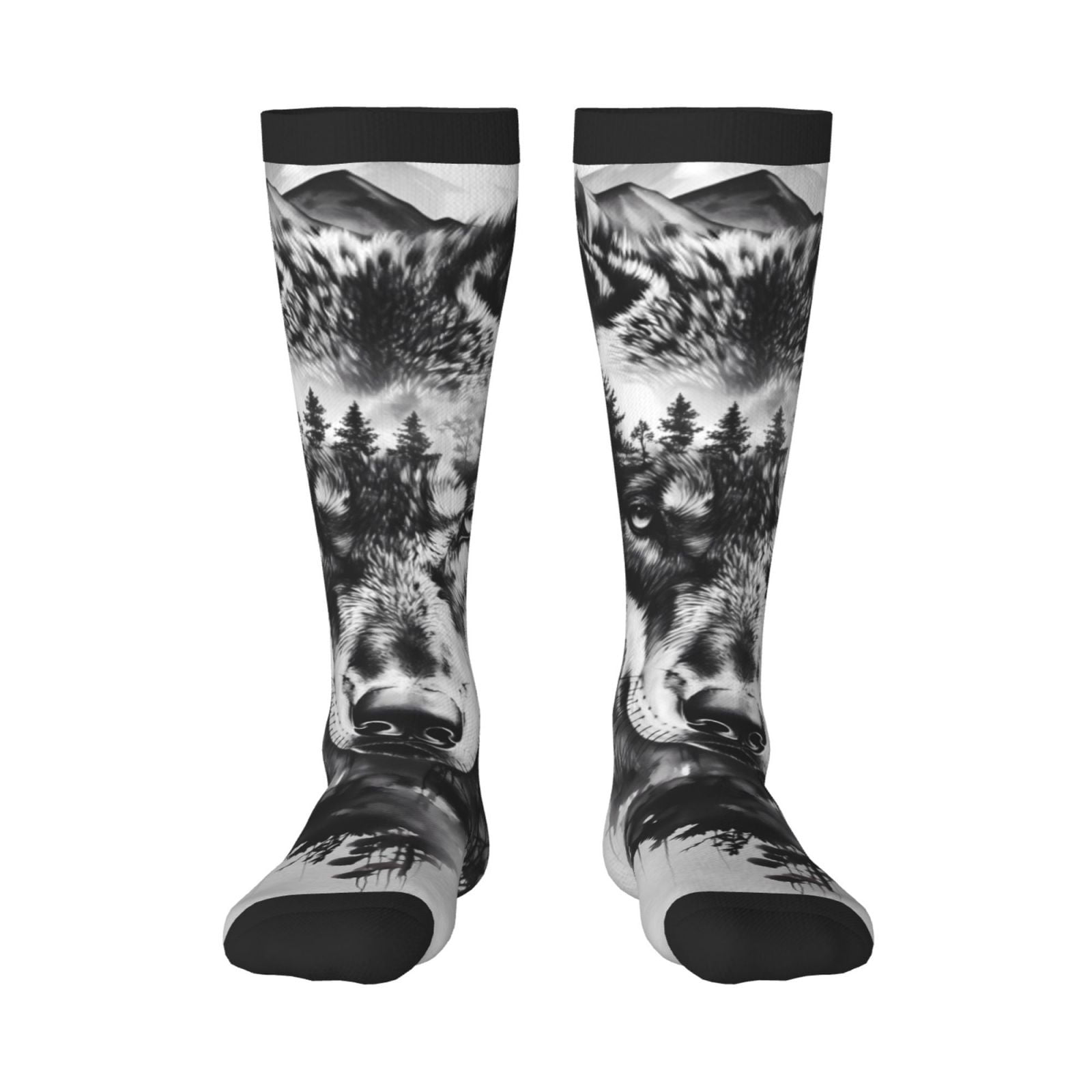 Xecao Majestic Wolf Landscape Print Compression Socks for Both Men And ...