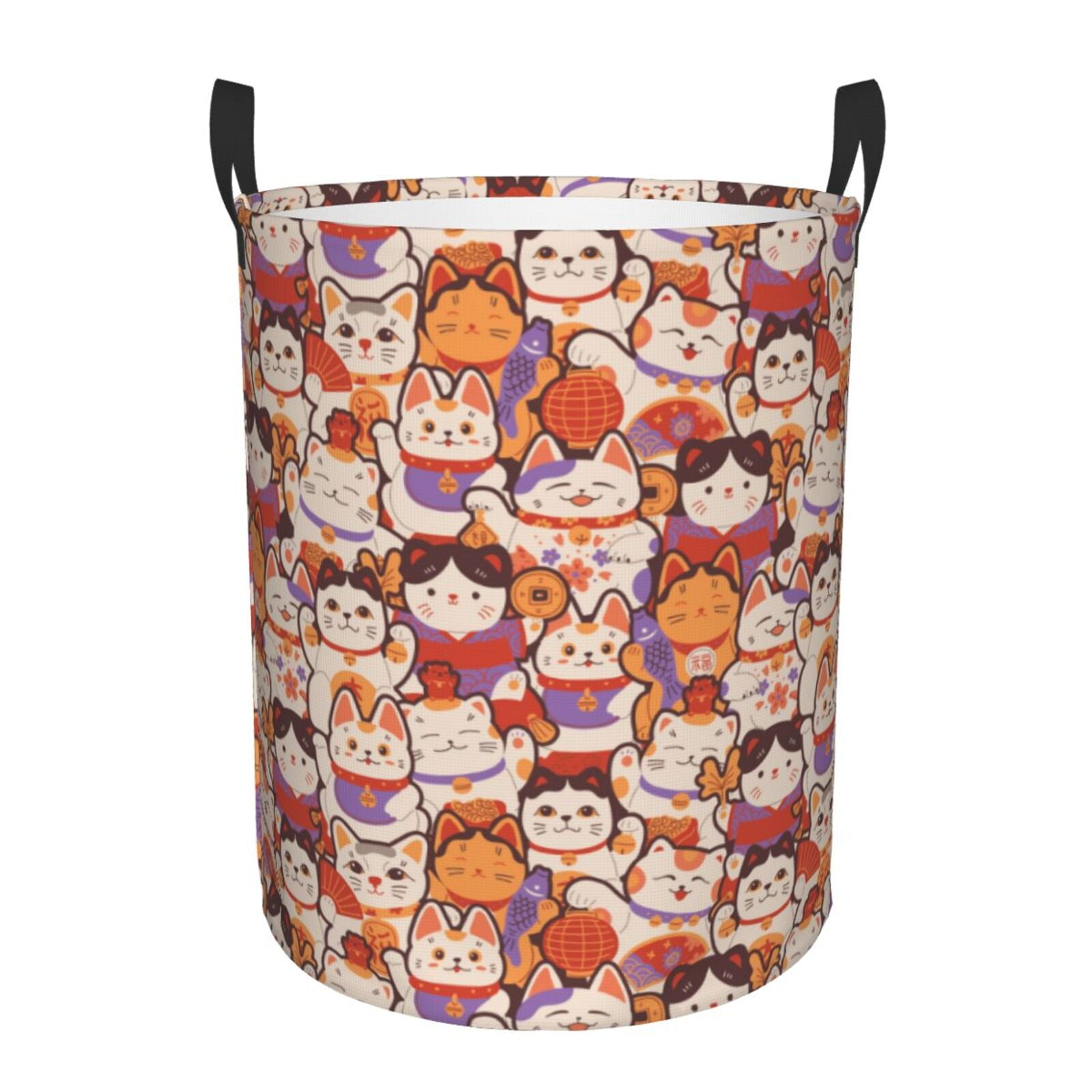 Xecao Maneki-Neko Cats Print Laundry Hamper Basket,designed for Blanket ...