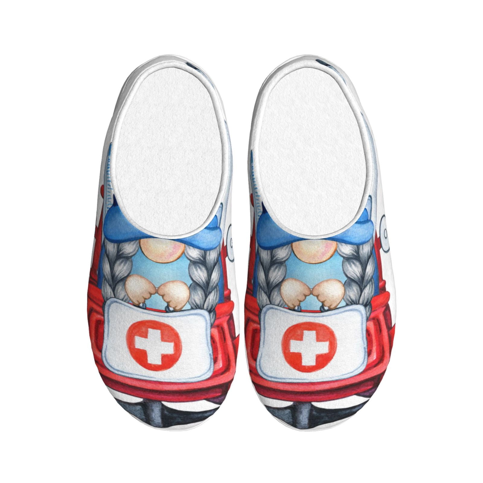Xecao Medicine Gnome Truck Red Print Cotton Slippers Fuzzy Warm Cozy ...
