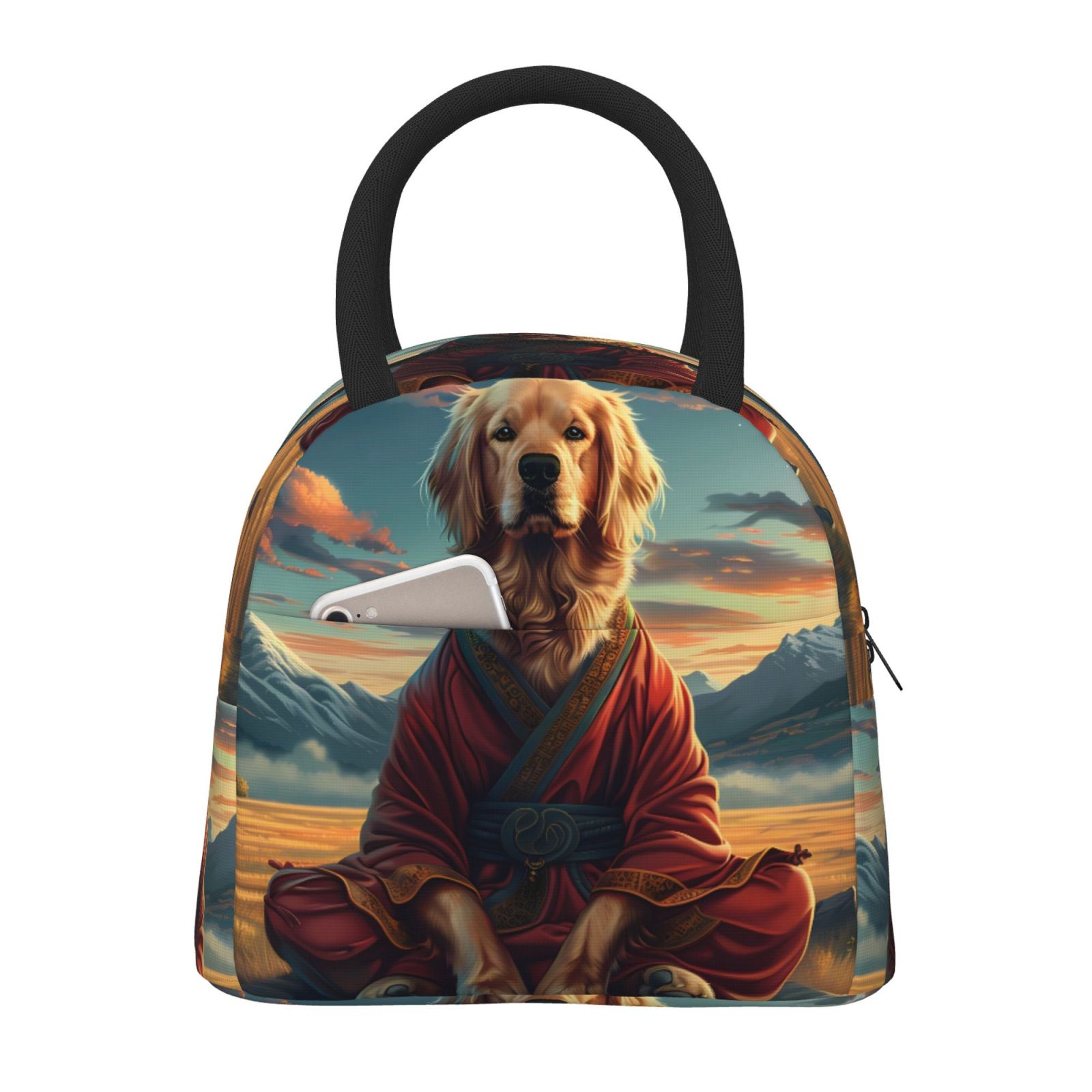Xecao Meditating Golden Retriever Lunch Bag , an insulated, reusable ...