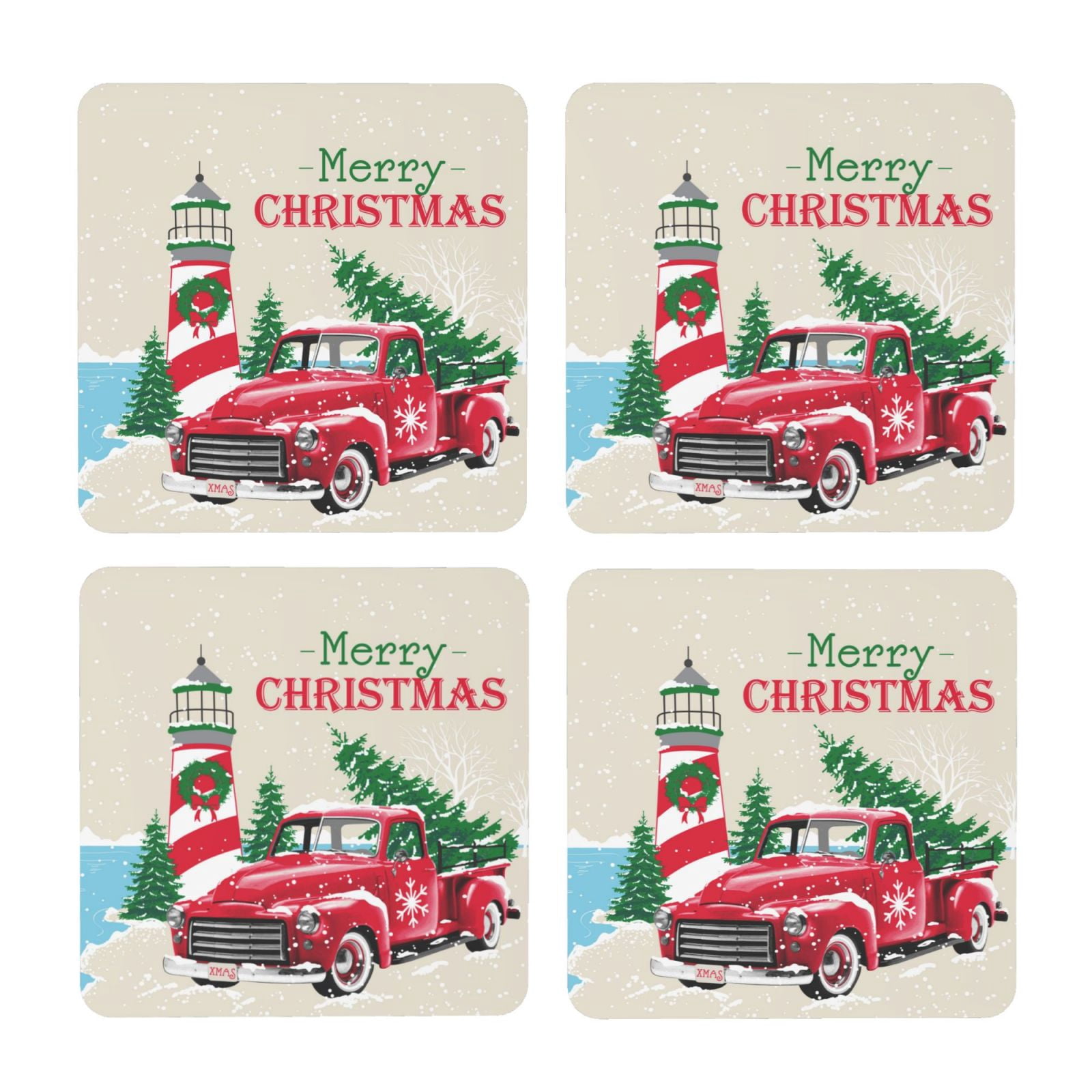 Xecao Merry Christmas 1 for MDF Cork Coaster 4 Pcs,Drink Coasters,Suit ...