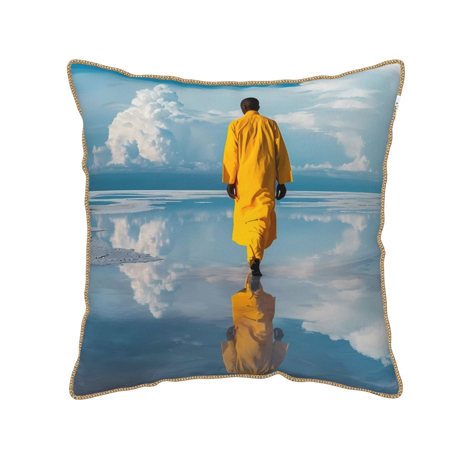 Xecao Monk Walking On Water Print Soft Velvet Decorative Throw Pillow ...