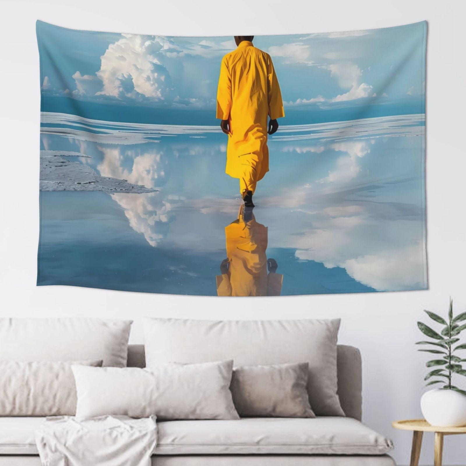 Xecao Monk Walking On Water Print Tapestry, Wall Hanging Room Funny ...