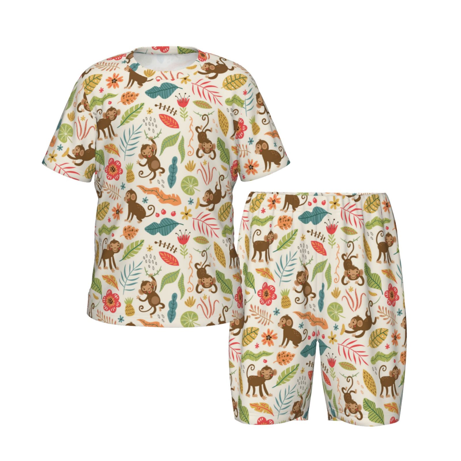 Xecao Monkeys in the Jungle Print Short-Sleeved Summer Pajama Set for ...
