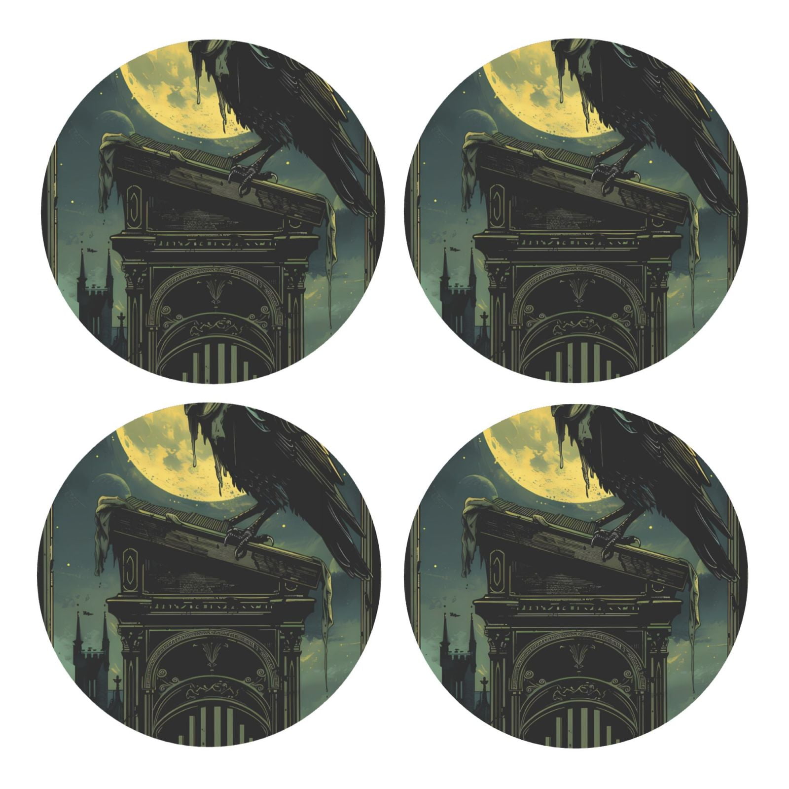 Xecao MoonNight Sky Crow for MDF Cork Coaster 4 Pcs,Drink Coasters,Suit ...