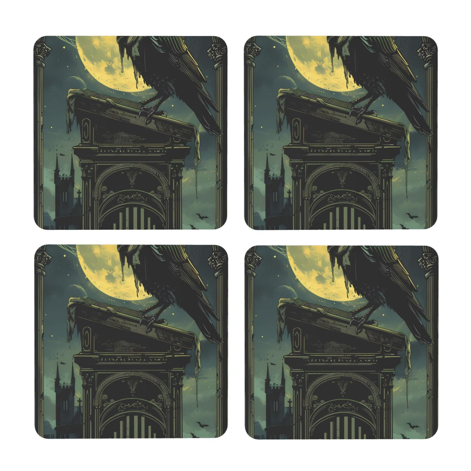 Xecao MoonNight Sky Crow for MDF Cork Coaster 4 Pcs,Drink Coasters,Suit ...