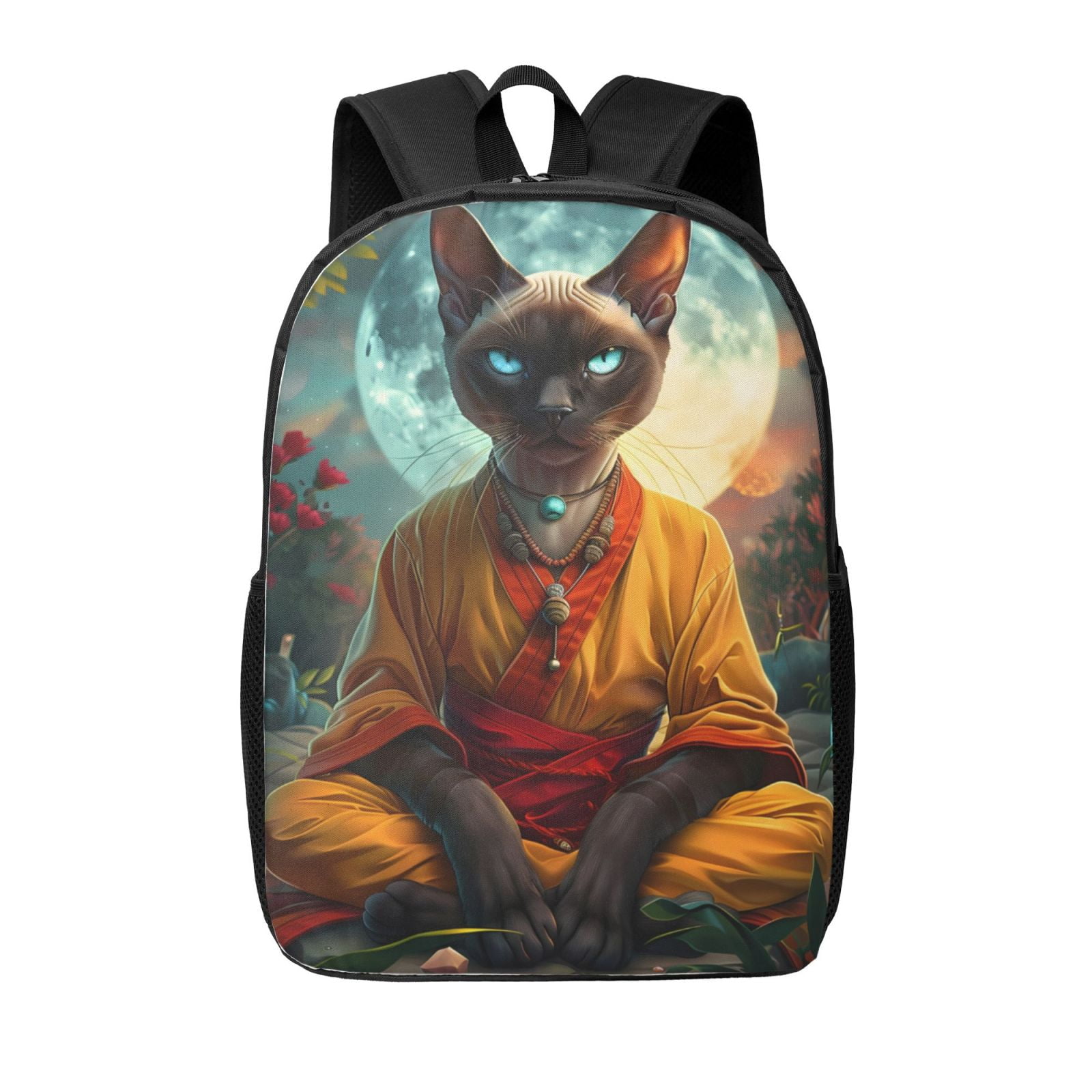 Xecao Moonlit Hairless Cat Monk print Travel Backpack, Large Computer ...