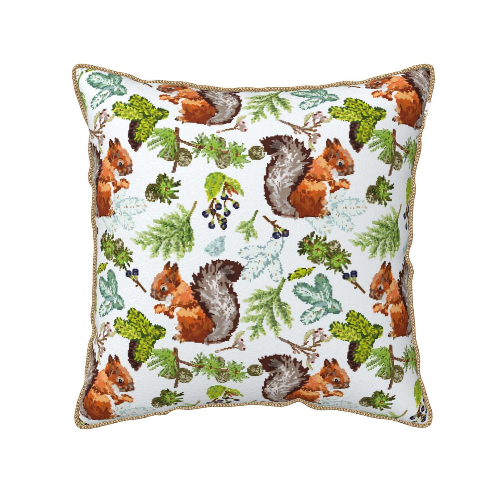 Xecao Mosaic Forest Squirrel Print Soft Velvet Decorative Throw Pillow ...
