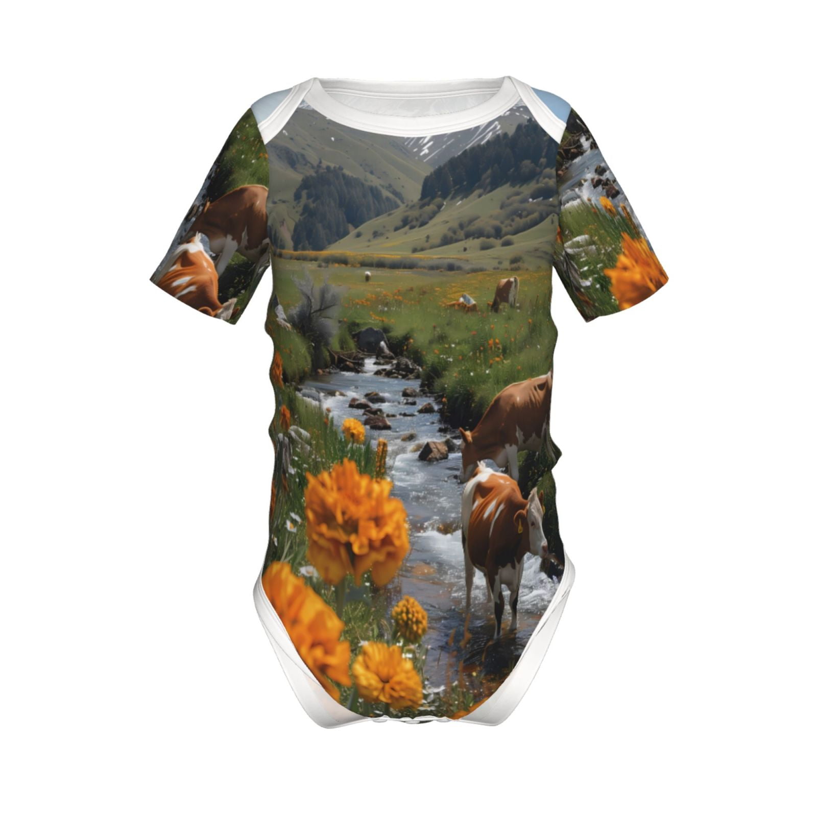 Xecao Mountain Cows Flower Stream Pattern Baby Climbing Bodysuit Short Sleeve Onesie Unisex 0-12 ...