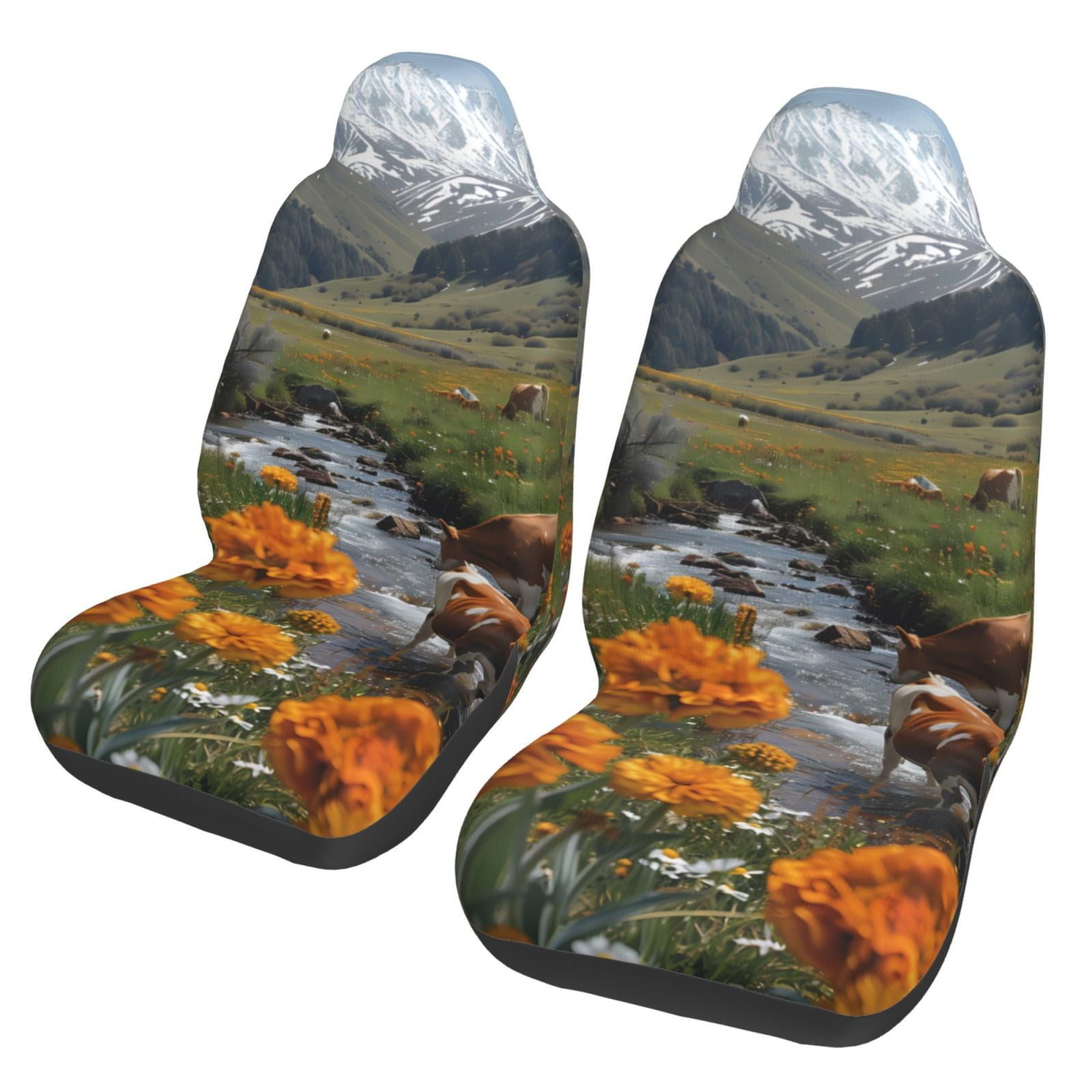 Xecao Mountain Cows Flower Stream Print Car Seat Cover in That Fits Most Cars, Vans, SUVs, and ...