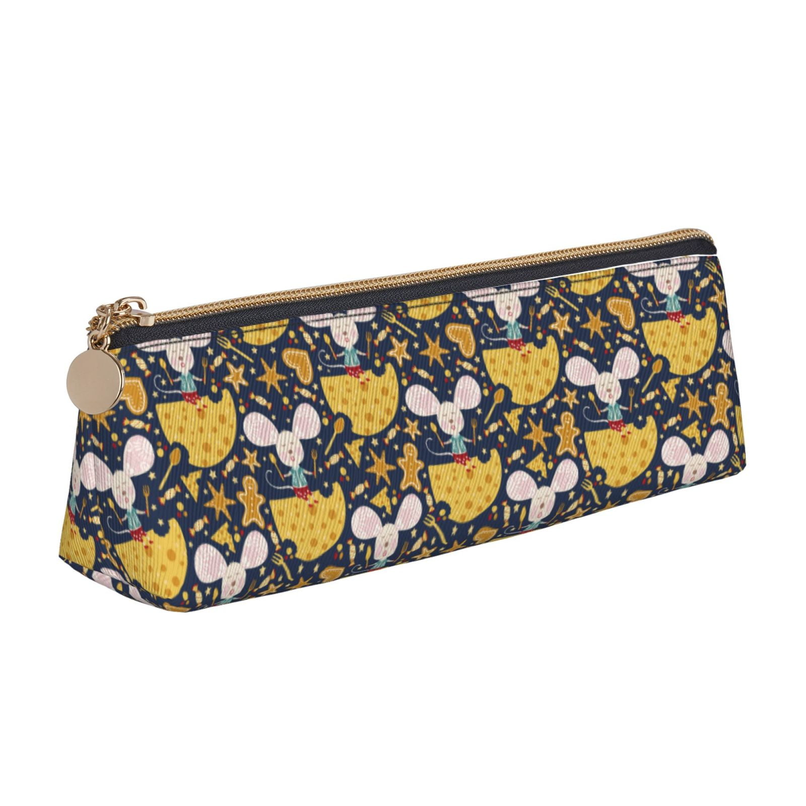 Xecao Mouse Cheese Print Leather Pencil Case -Stationery Bag Pen Holder ...