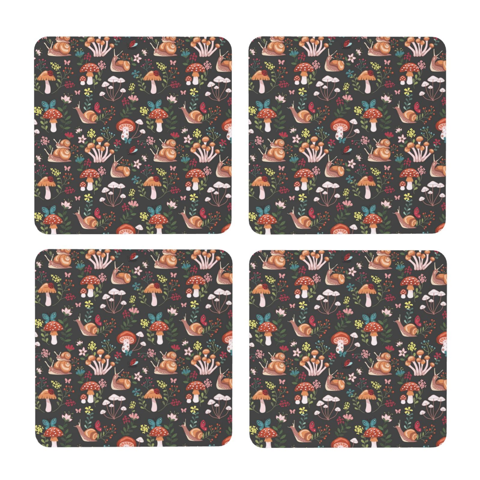 Xecao Mushroom With Snails for MDF Cork Coaster 4 Pcs,Drink Coasters ...