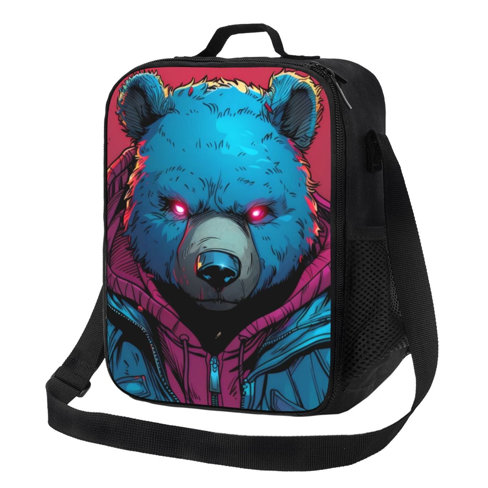 Xecao Neon Cyberpunk Blue Bear Print Lunch Bag - Durable, Double ...