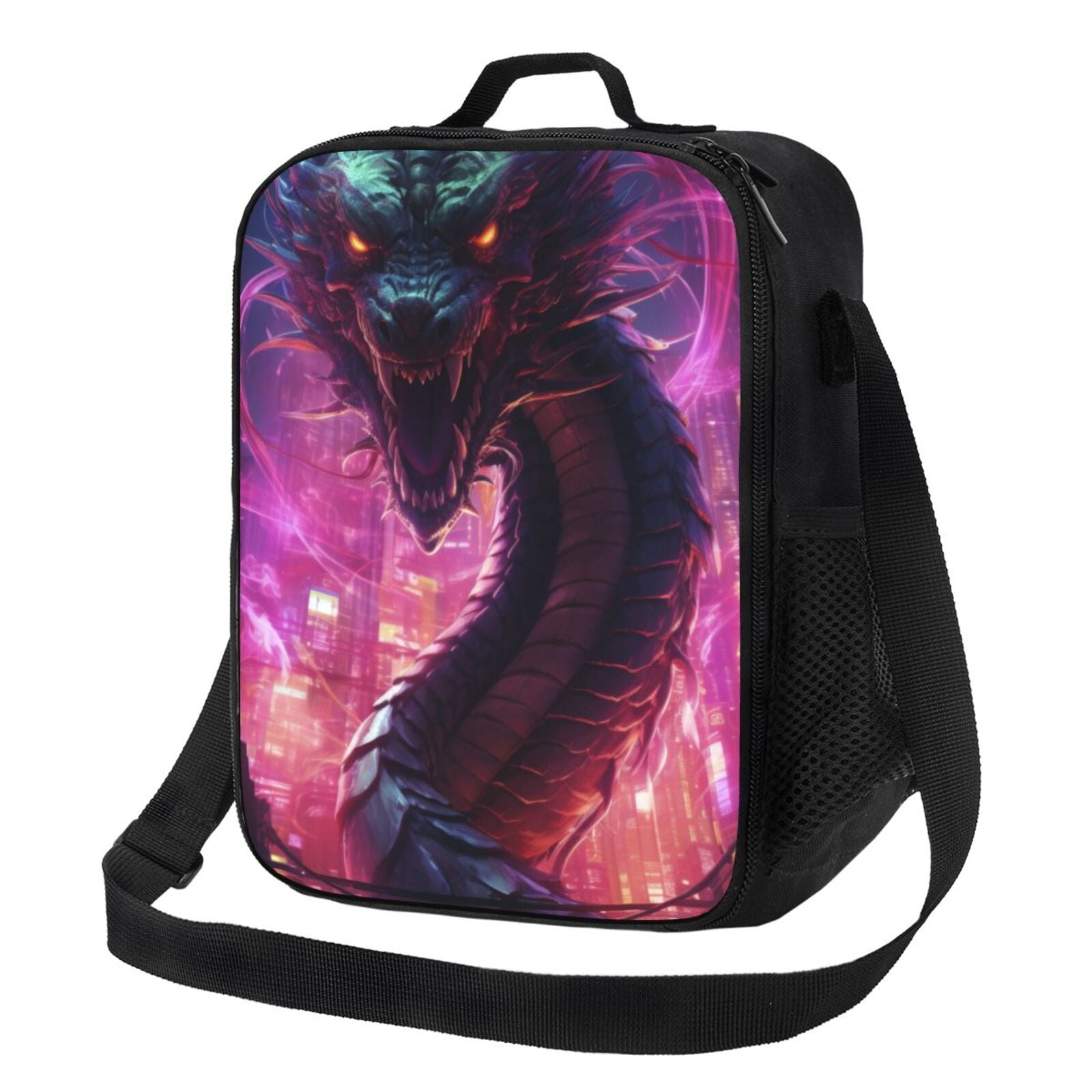 Xecao Neon Futuristic Dragon Print Lunch Bag - Durable, Double ...