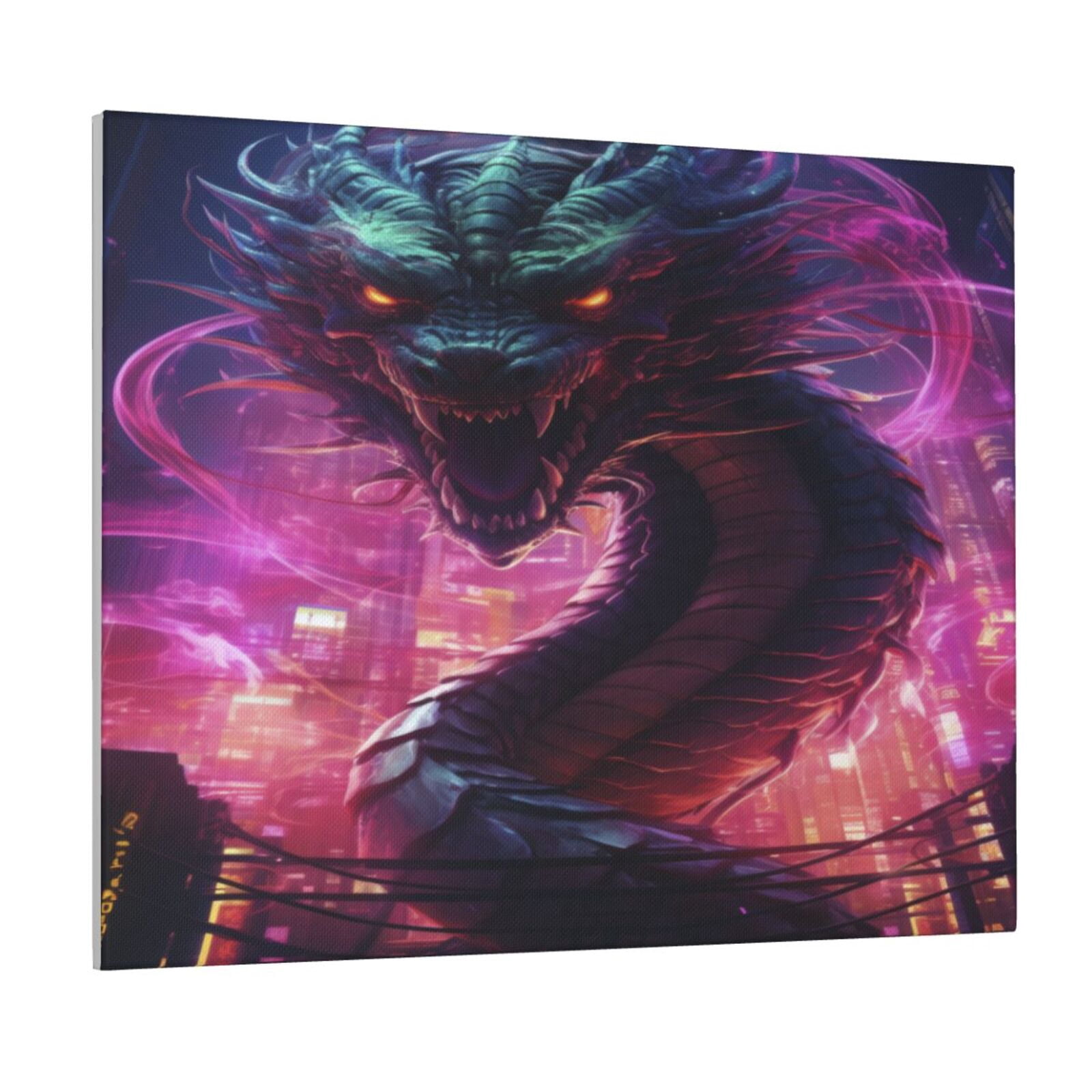 Xecao Neon Futuristic Dragon for Waterproof Framed Canvas Art - Modern ...